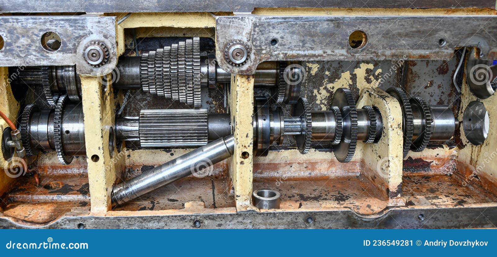 Gears and Indexing Discs Inside the Gearbox of a Metal Cutting Machine ...