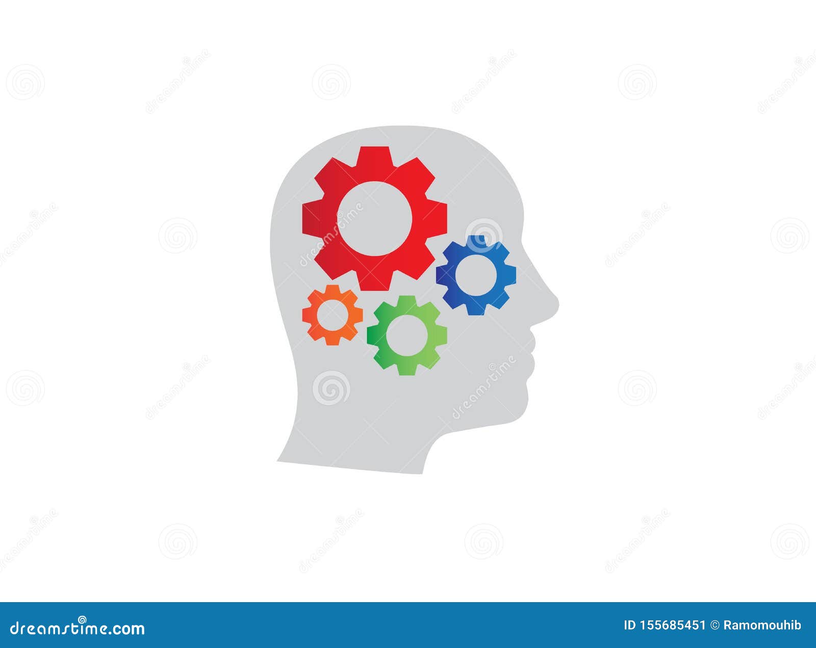 Gears Inside Head Logo Design Illustration on White Backgroung Stock ...