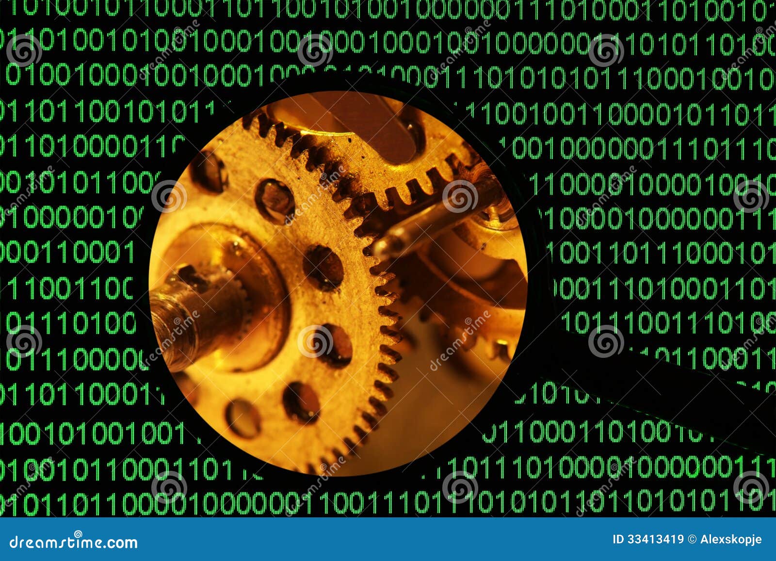 Gears on magnifying glass stock image. Image of gear - 33413419