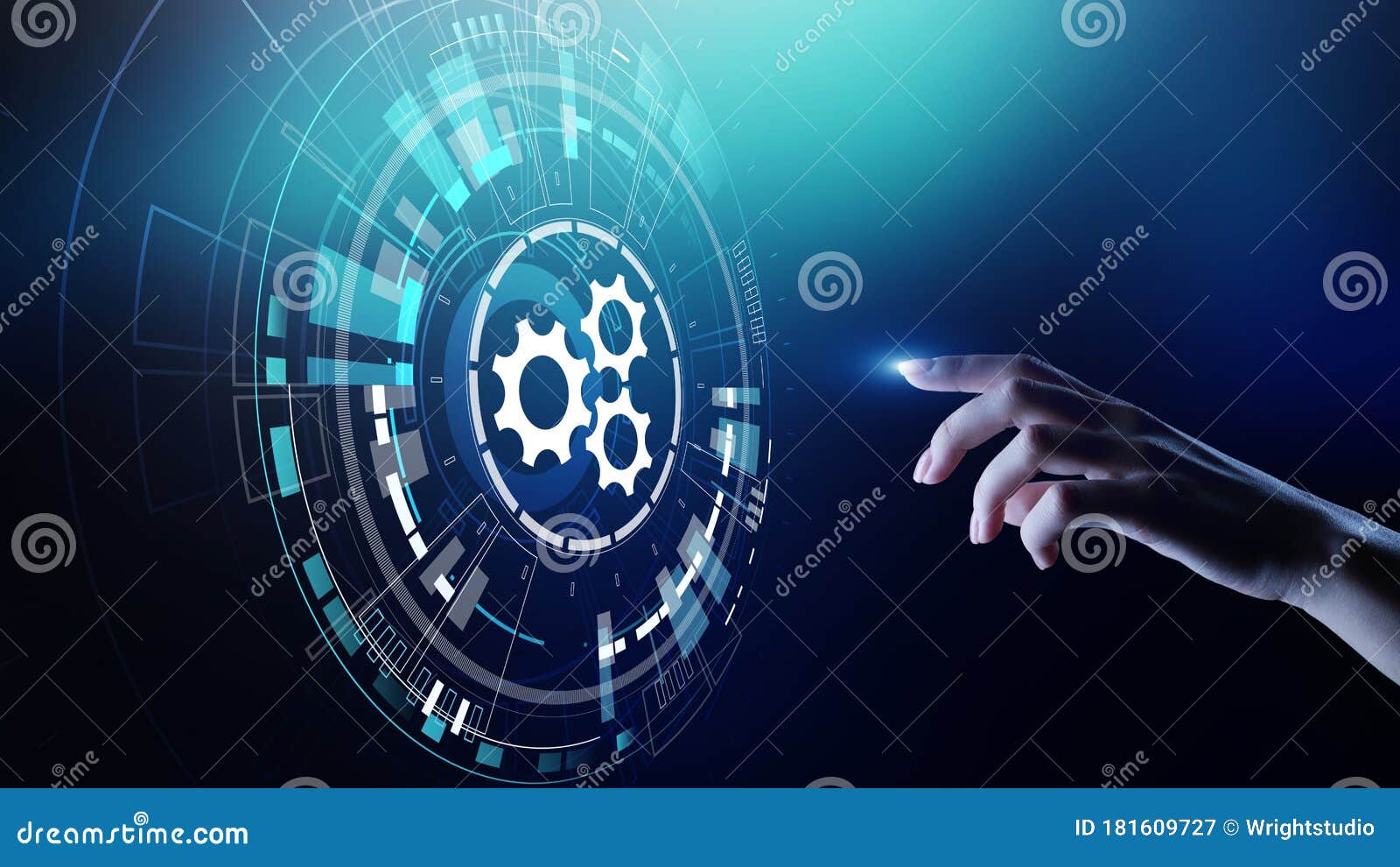 Gears Mechanism on Virtual Screen. Automation and Business Process Flow ...
