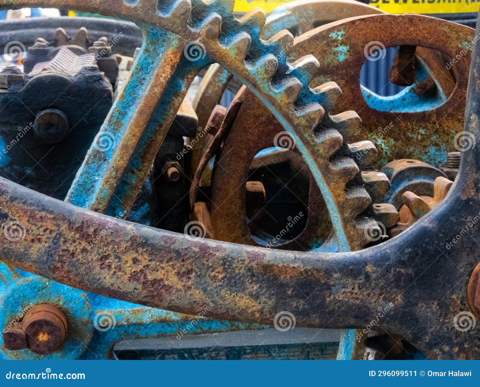 Gears of Old Machine, Rust Blue Color Stock Image - Image of handle ...