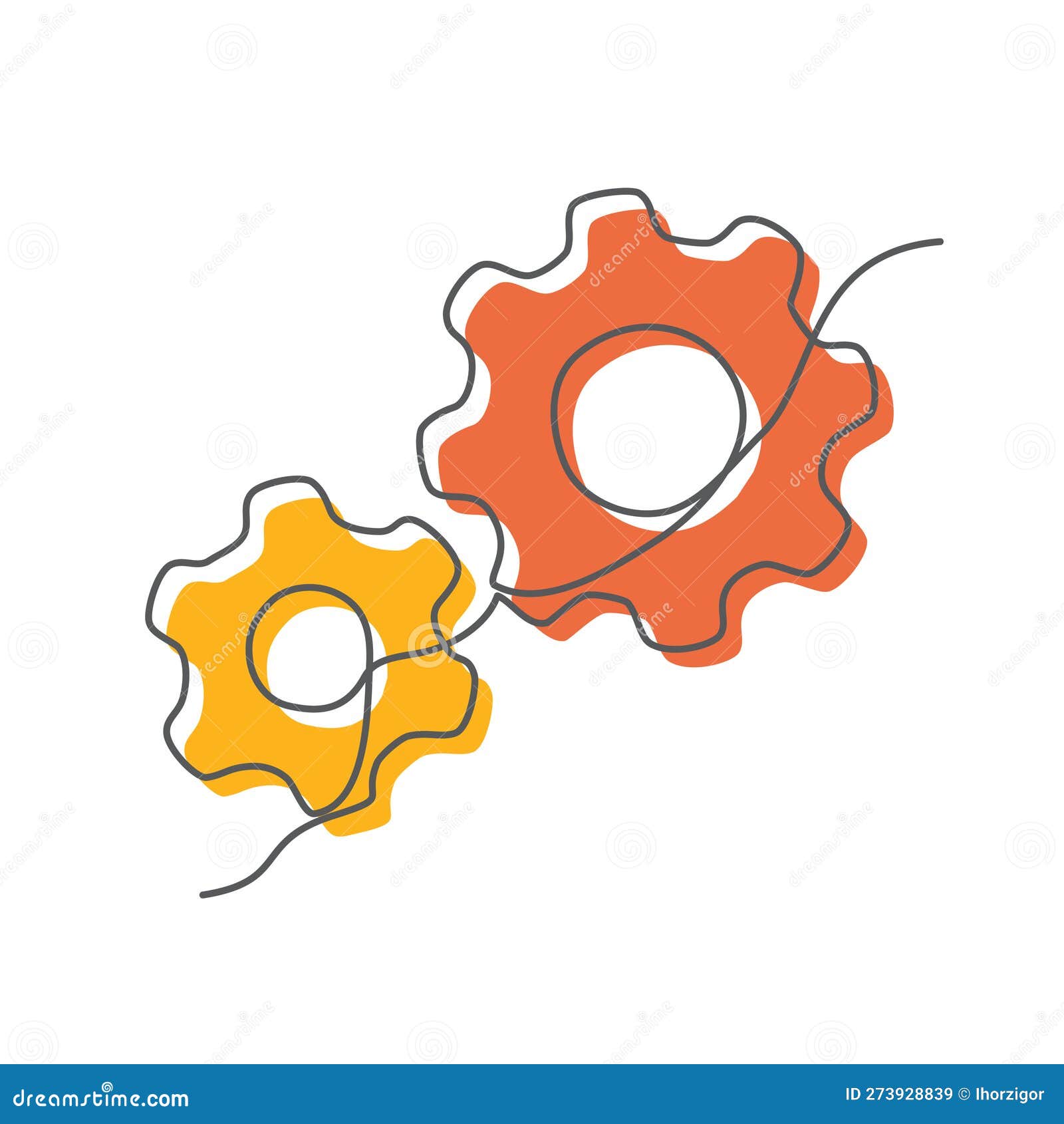 Gears One Line Drawing on White Background Stock Illustration ...