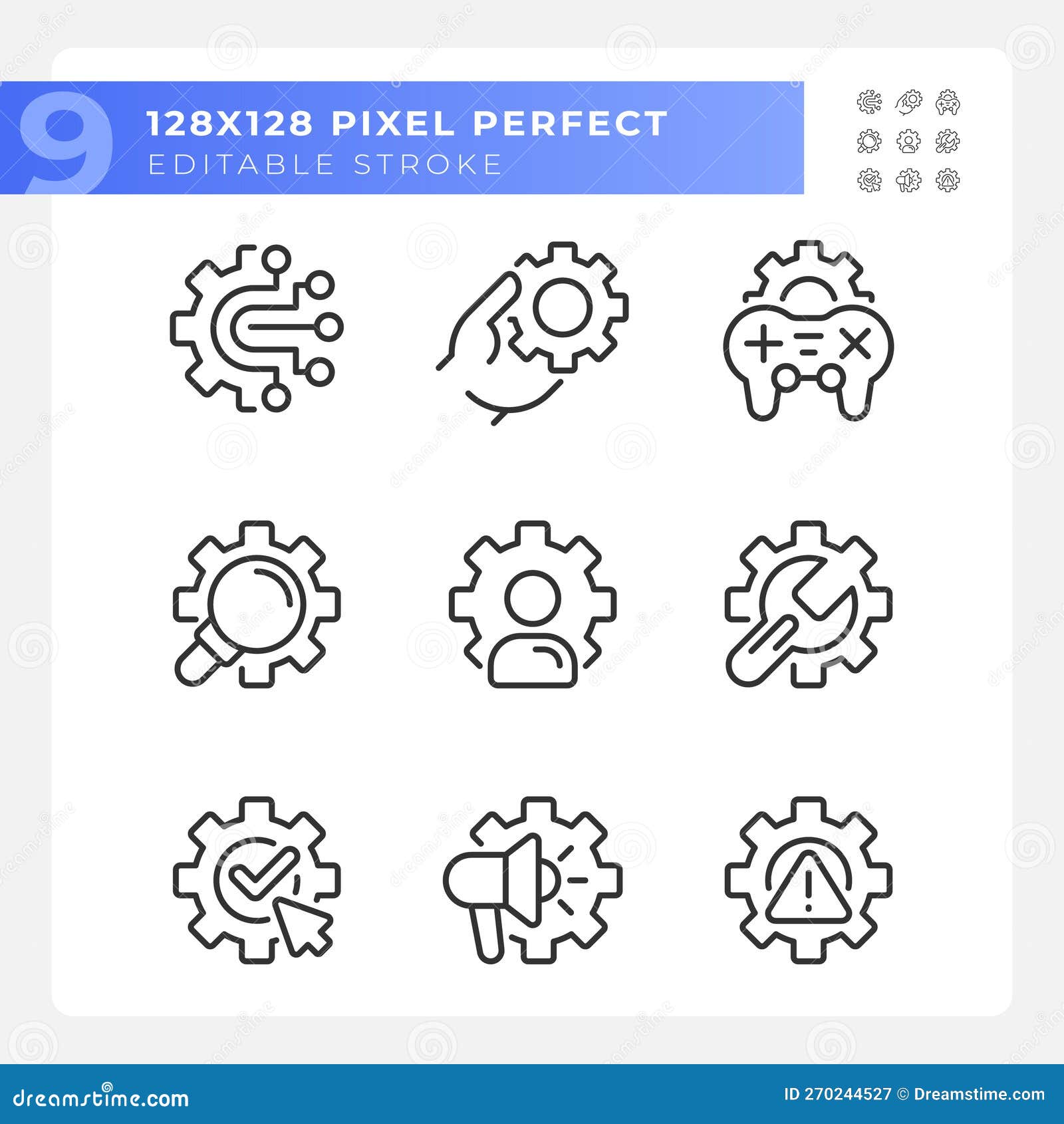Gears Pixel Perfect Gradient Linear Vector Icons Set Stock Vector ...