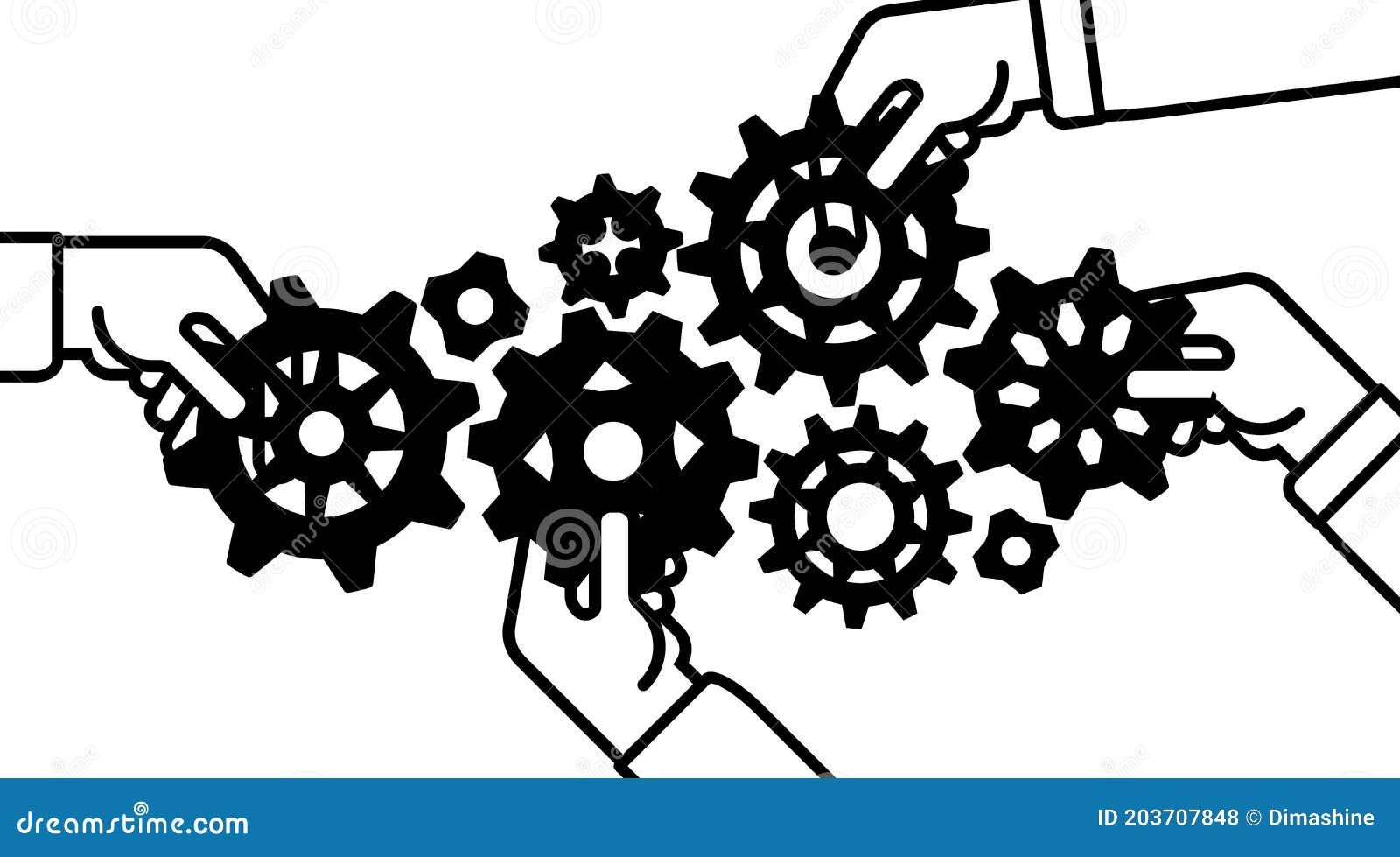Gears in Progress., Hands, Icon, Teamwork Business Strategy Process ...