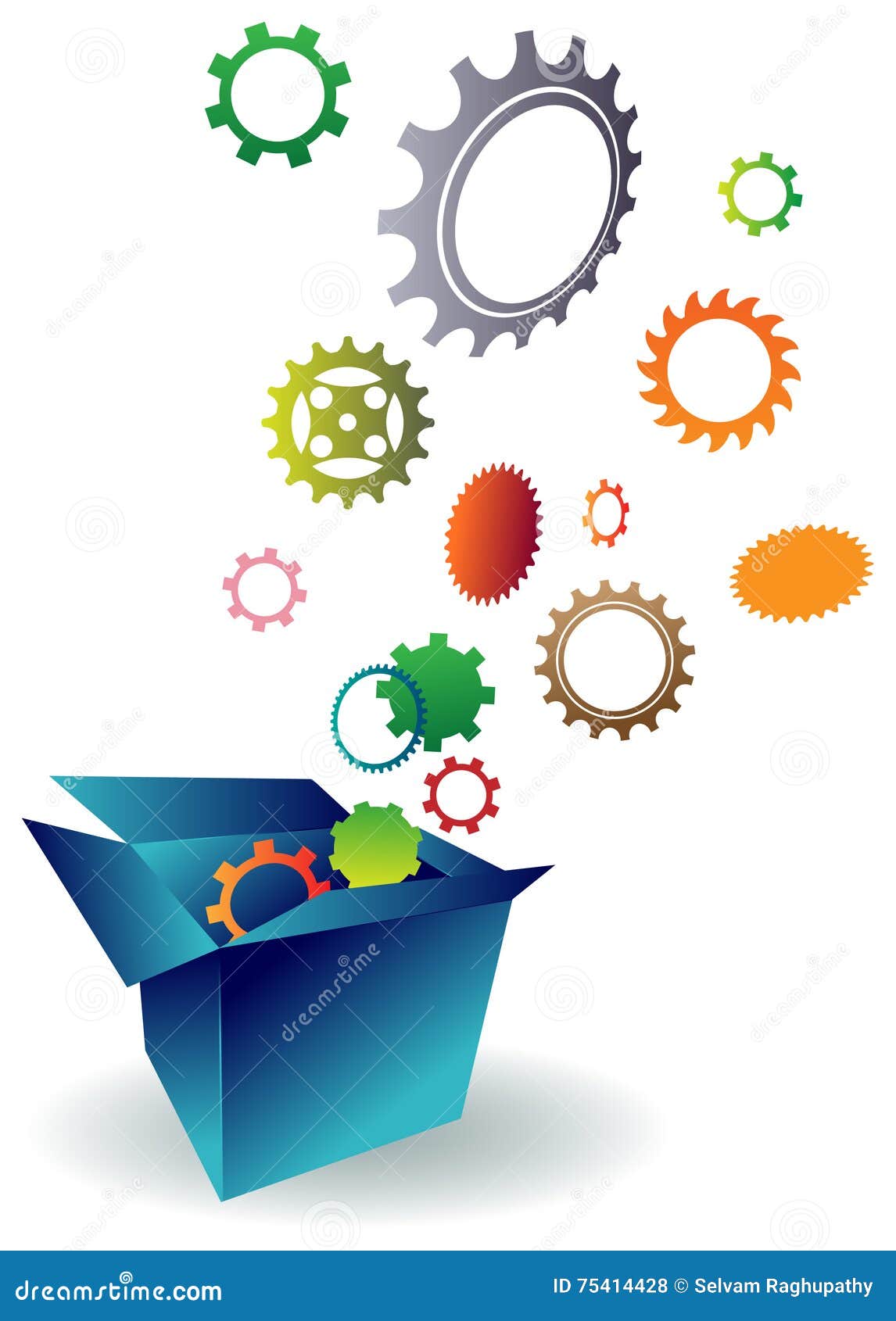 Gears release from box stock vector. Illustration of blue - 75414428