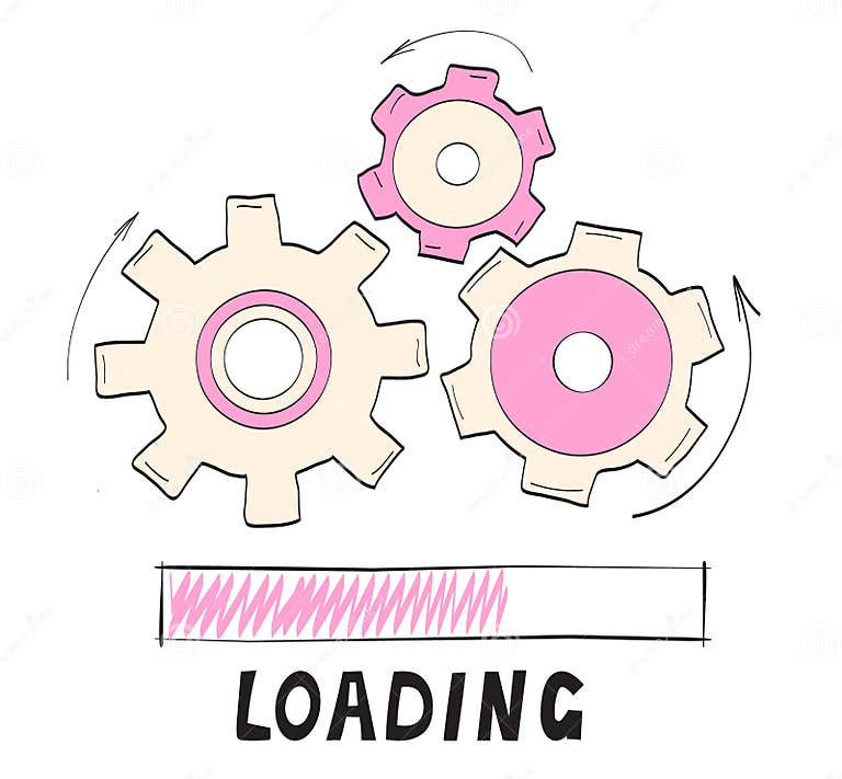Gears Rotates Loading Progress Bar Vector Style In Doodle Style Load Progress Bar For Ui Stock
