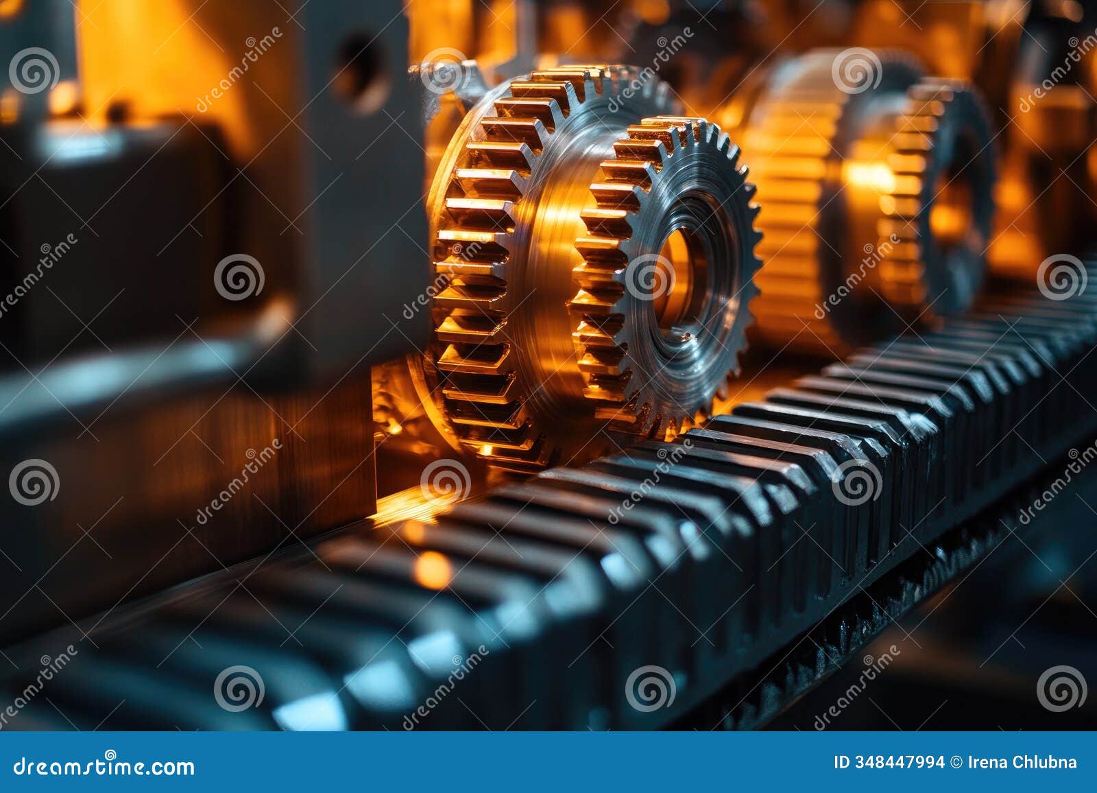 Gears Rotating in Complex Industrial Mechanism Illuminated with Warm ...