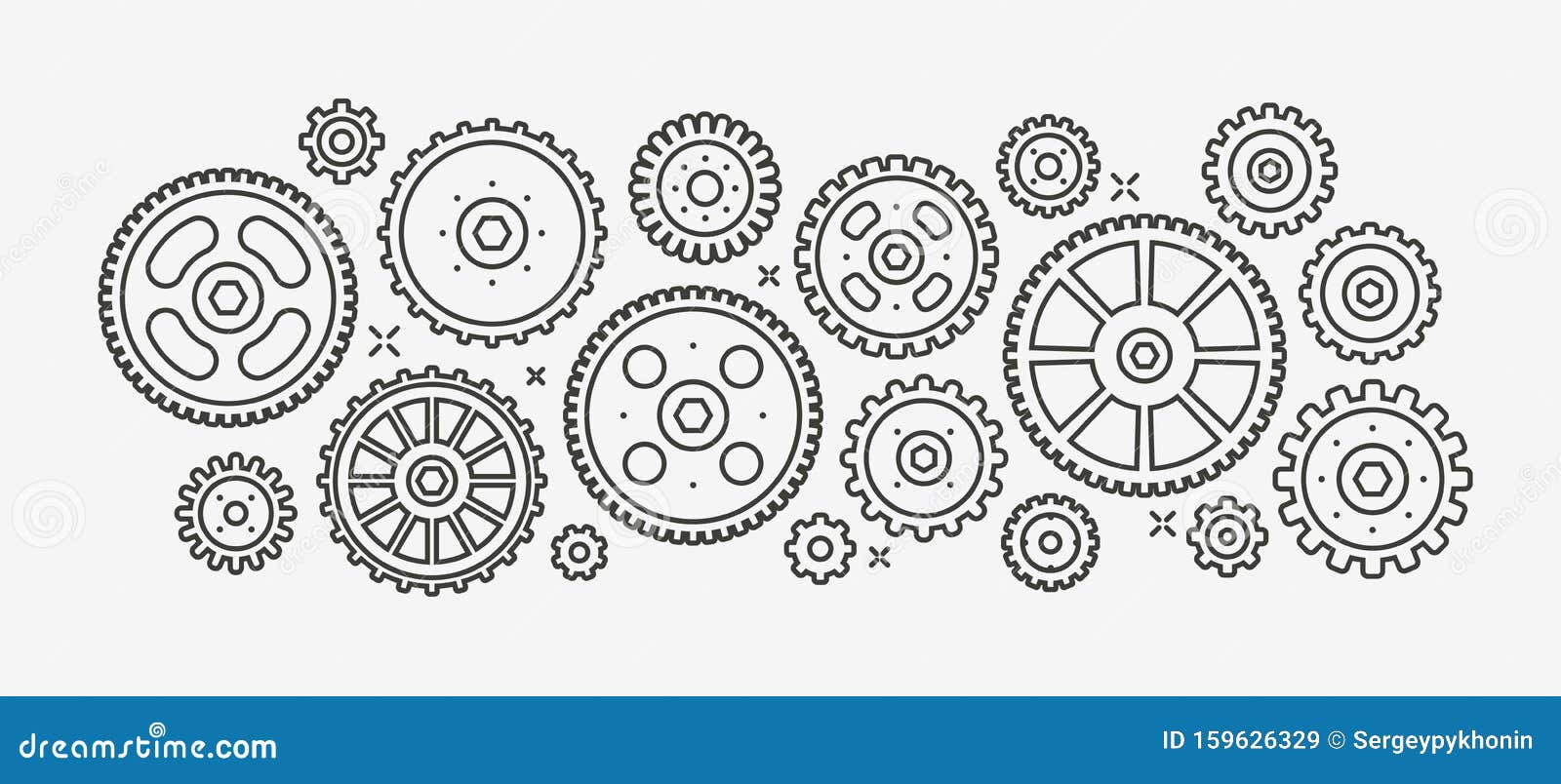 Gears Set Linear Style Drawing. Vector Illustration Stock Vector ...