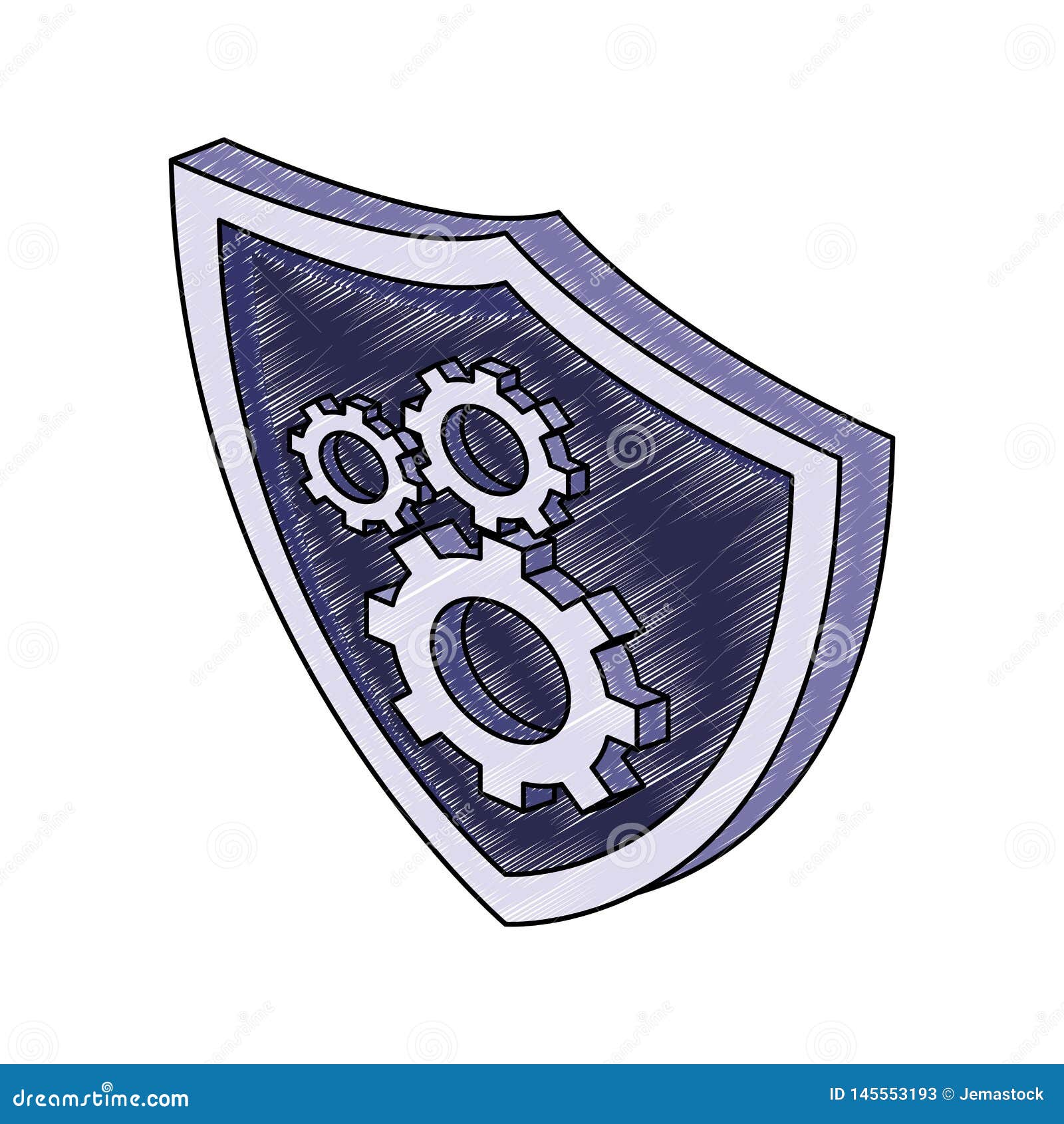Gears on Shield Isometric Scribble Stock Vector - Illustration of ...