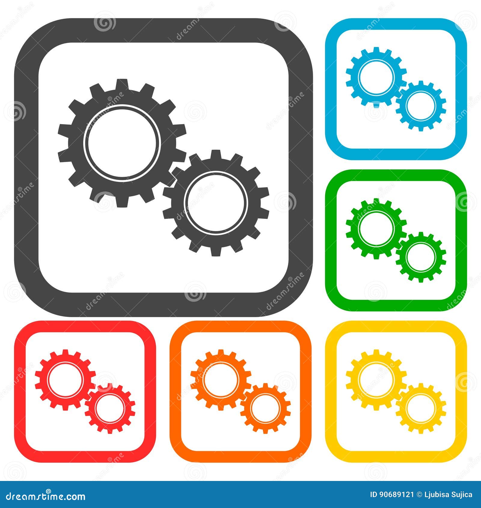 Gears sign icons set stock vector. Illustration of cooperation - 90689121