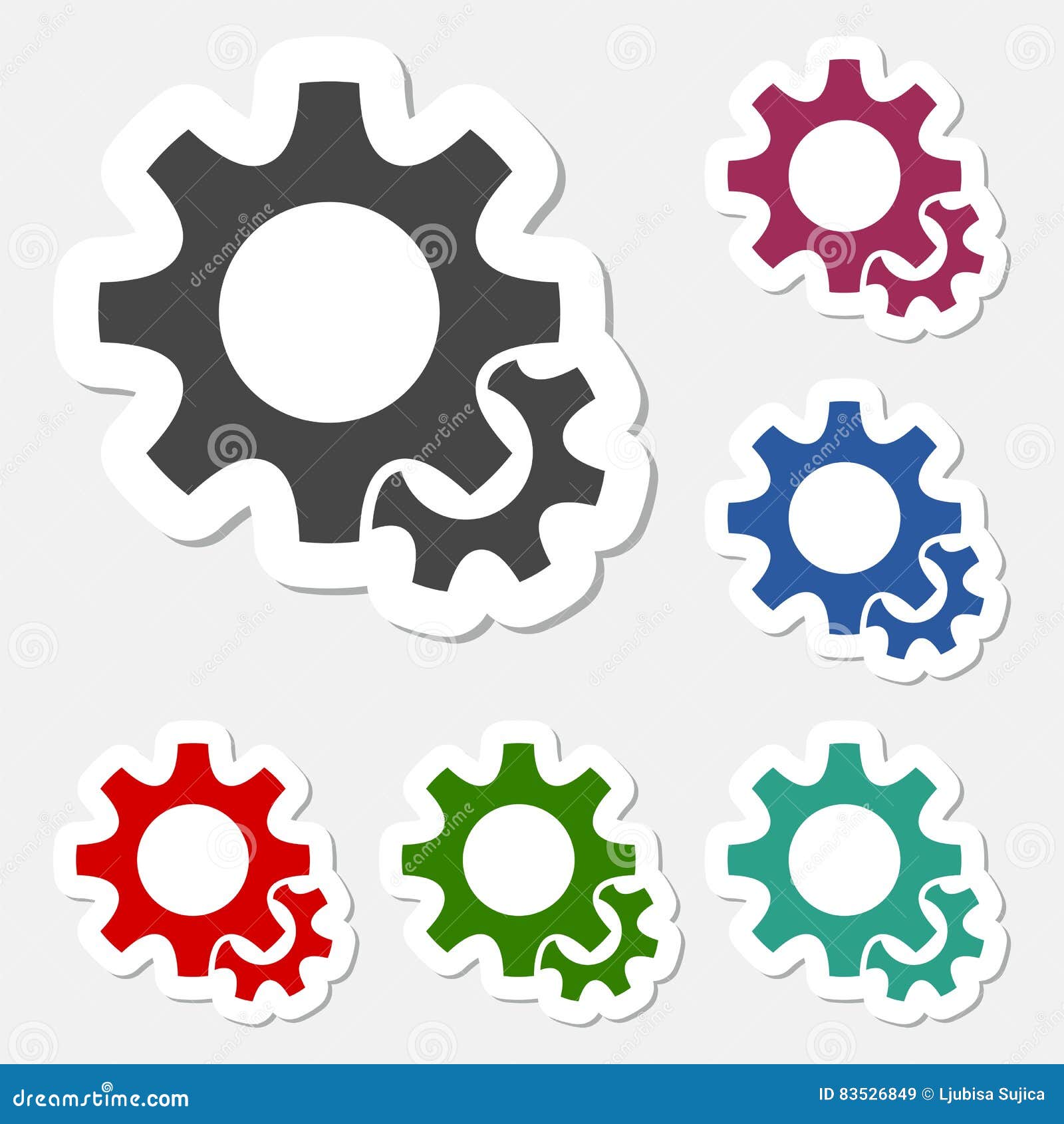 Gears sign sticker set stock vector. Illustration of gray - 83526849