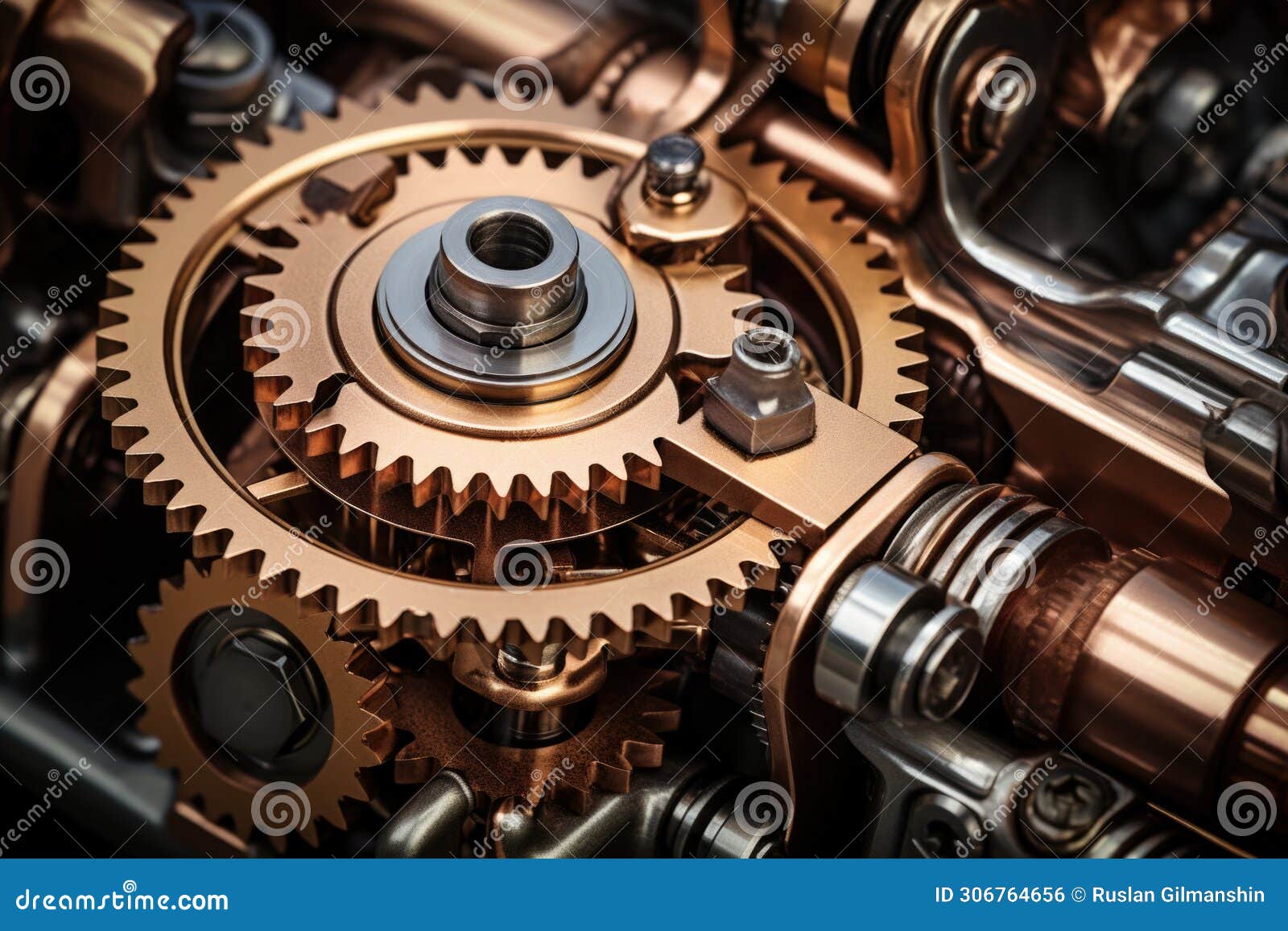 Gears of Silver and Copper Close-up View Side View Stock Illustration ...