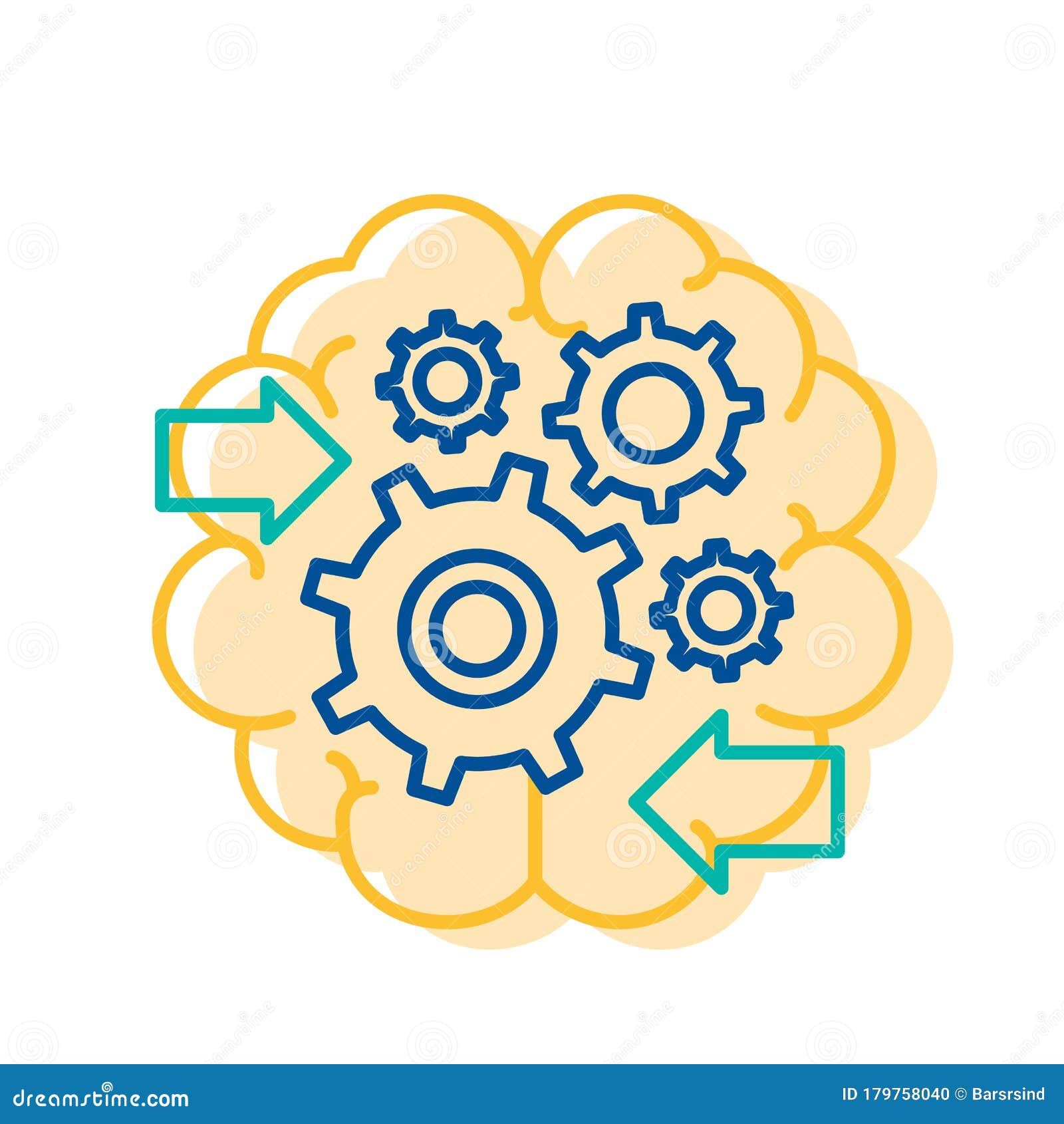 Gears Spinning in Human Brain Icon Isolated Stock Illustration ...