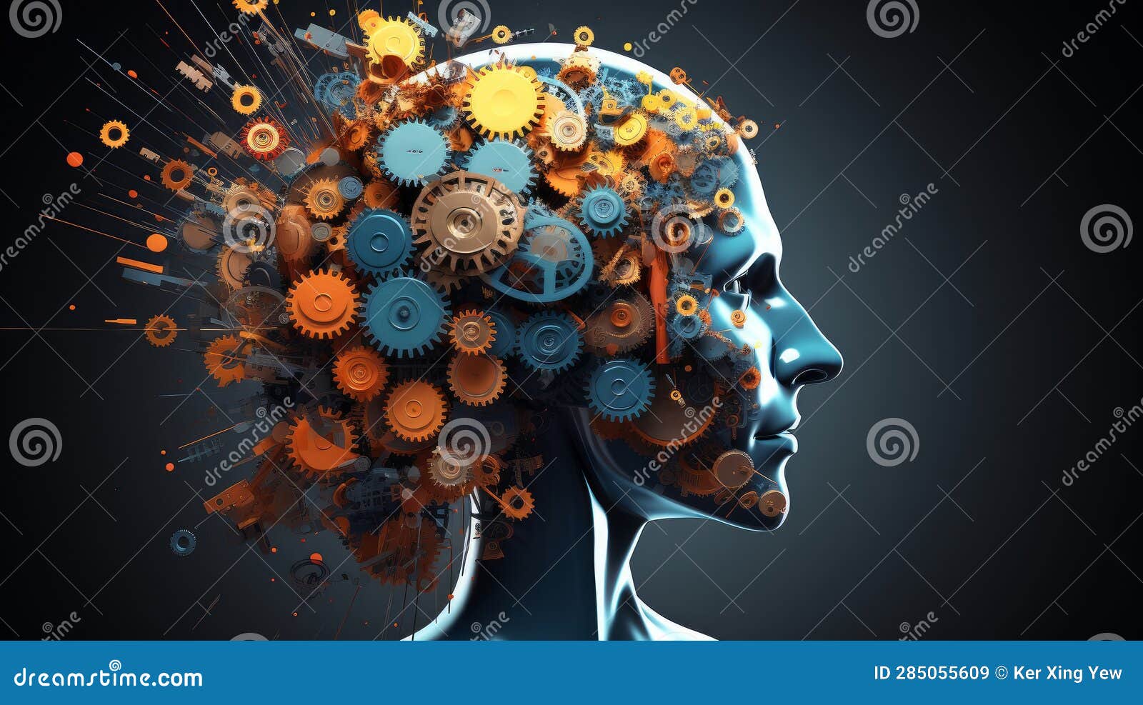 Gears Turning in the Shape of a Brain, Illustrating Mental Agility ...