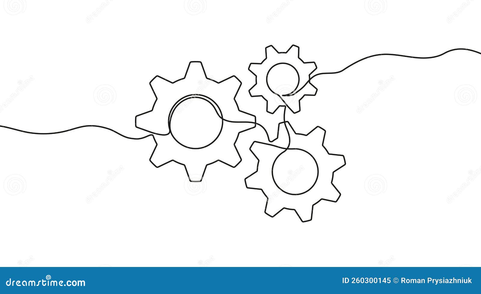 Gears Wheels One Continuous Line Drawing. One Line Moving Cog Gear ...