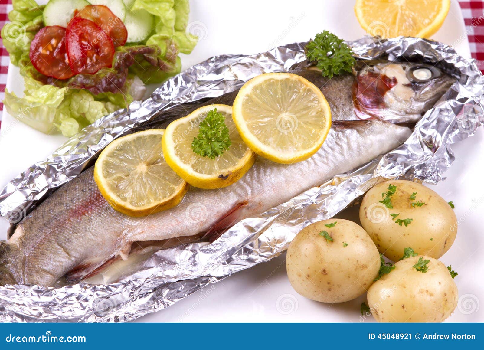 Gebakken forel stock afbeelding. Image of salade, peterselie - 45048921