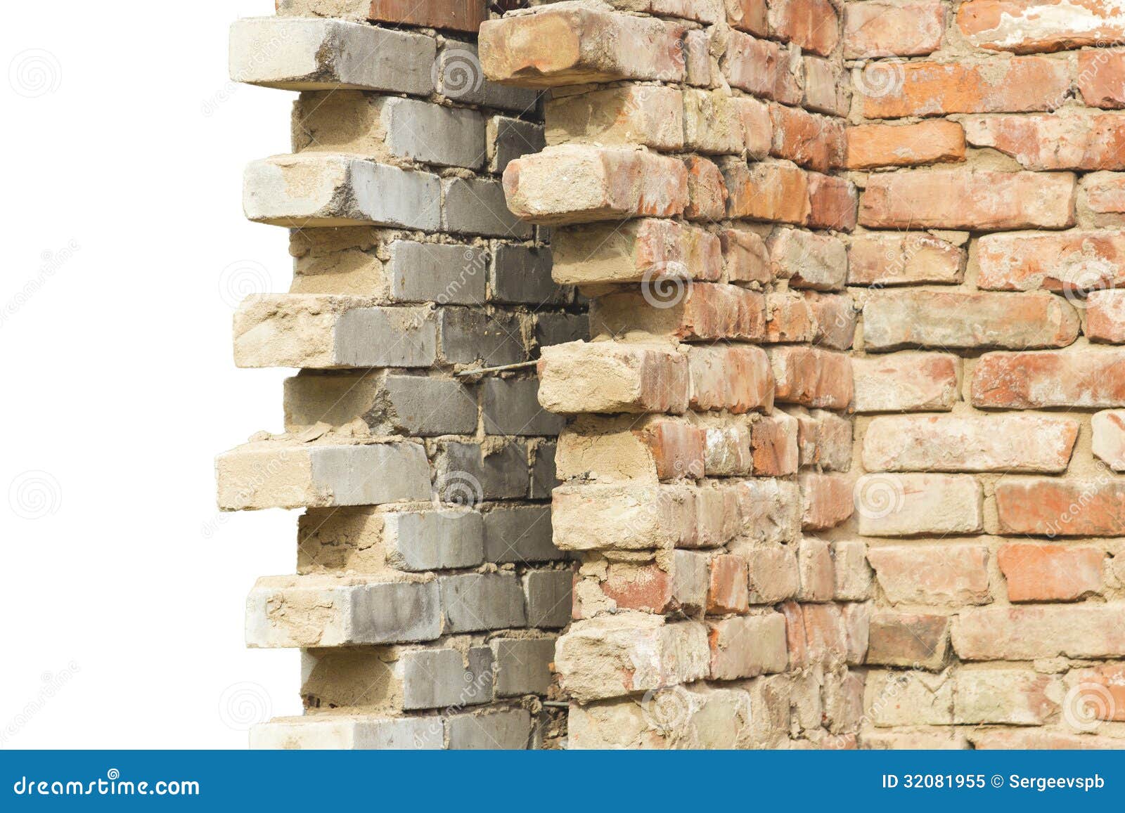 Gebroken bakstenen muur stock afbeelding. Image of bouw - 32081955