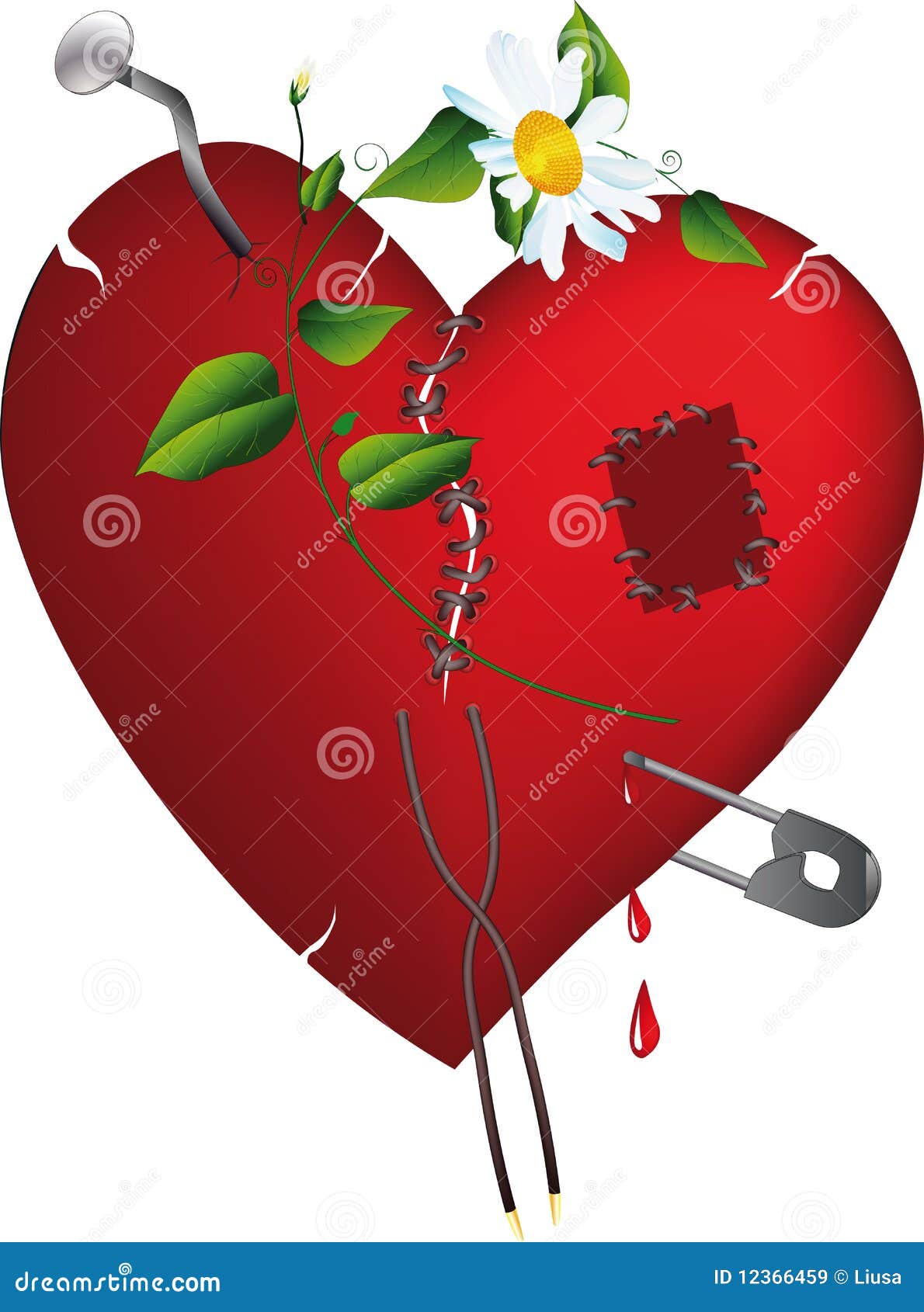 Gebroken hart en liefde vector illustratie. Illustration of decoratie ...