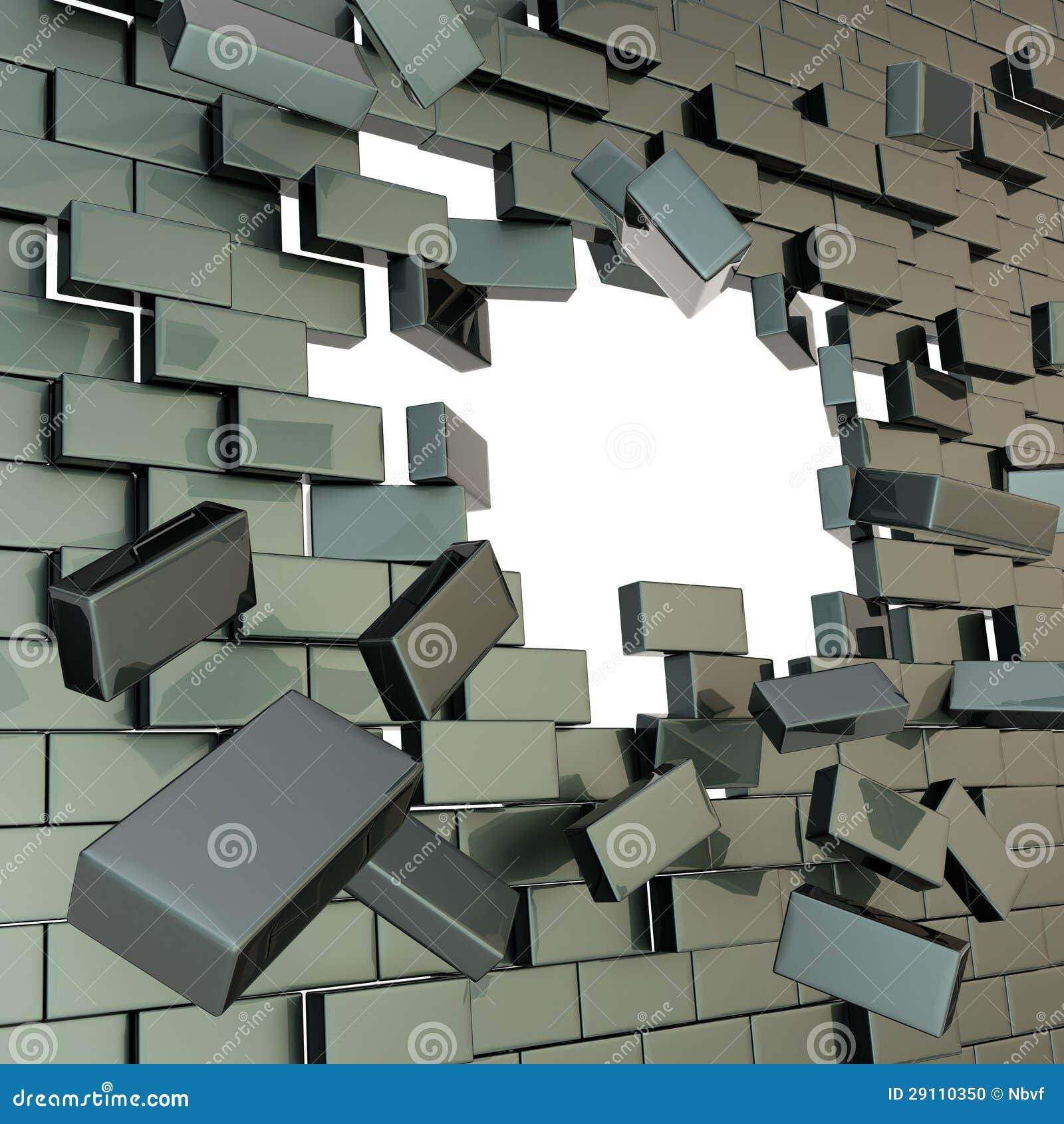 Gebroken in Stukkenbakstenen Muur Met Een Copyspacegat Stock ...