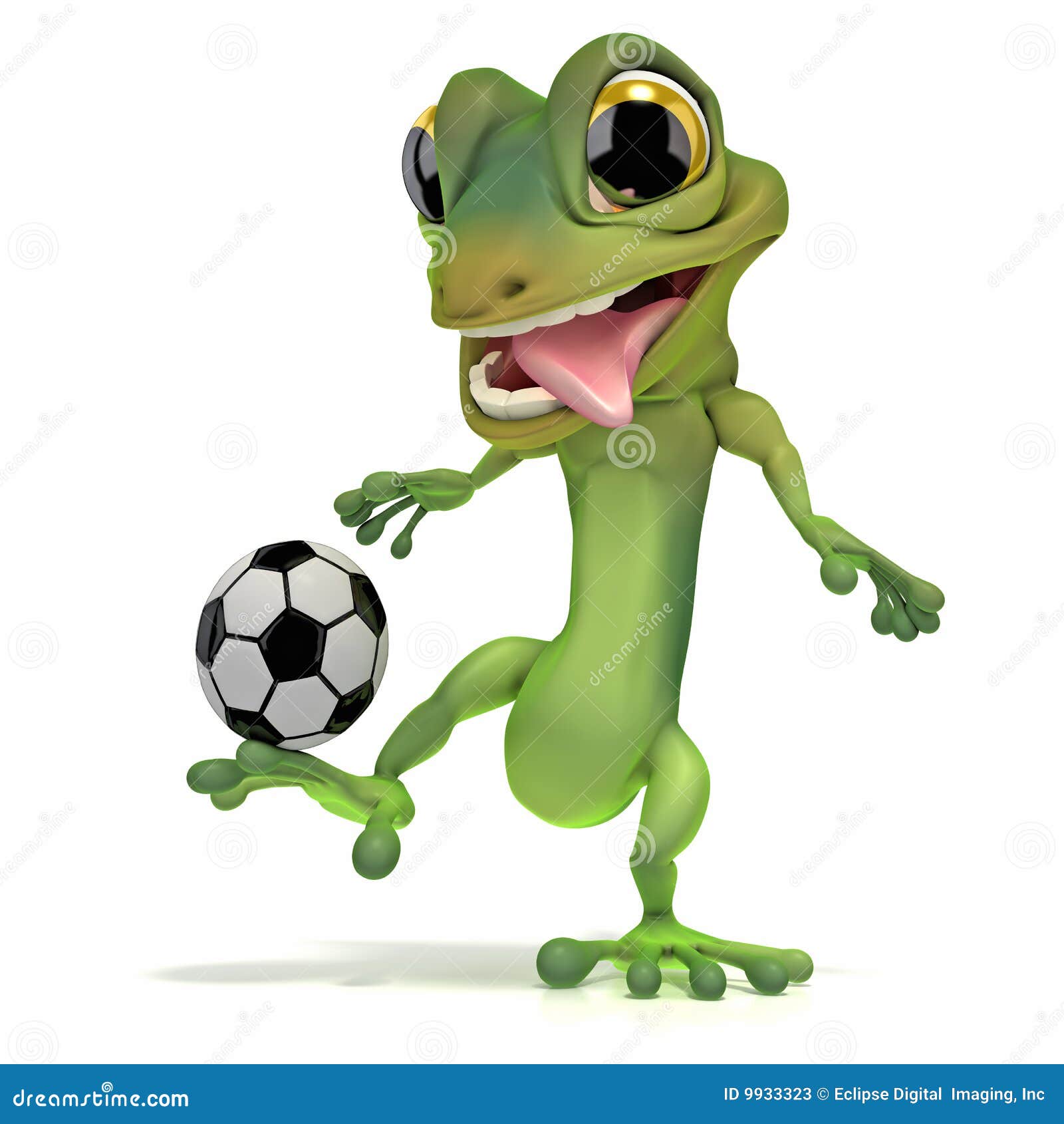 Gecko kicking soccer ball stock illustration. Illustration of summer ...