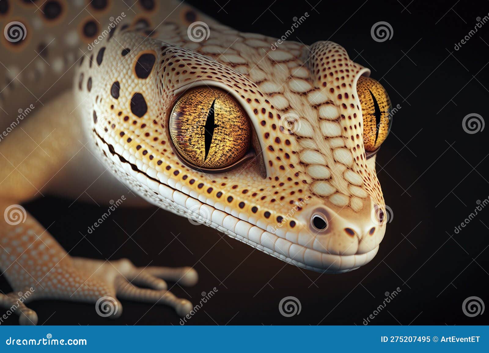 Gecko Lizard, Close Up Macro on Black Background Stock Image - Image of ...