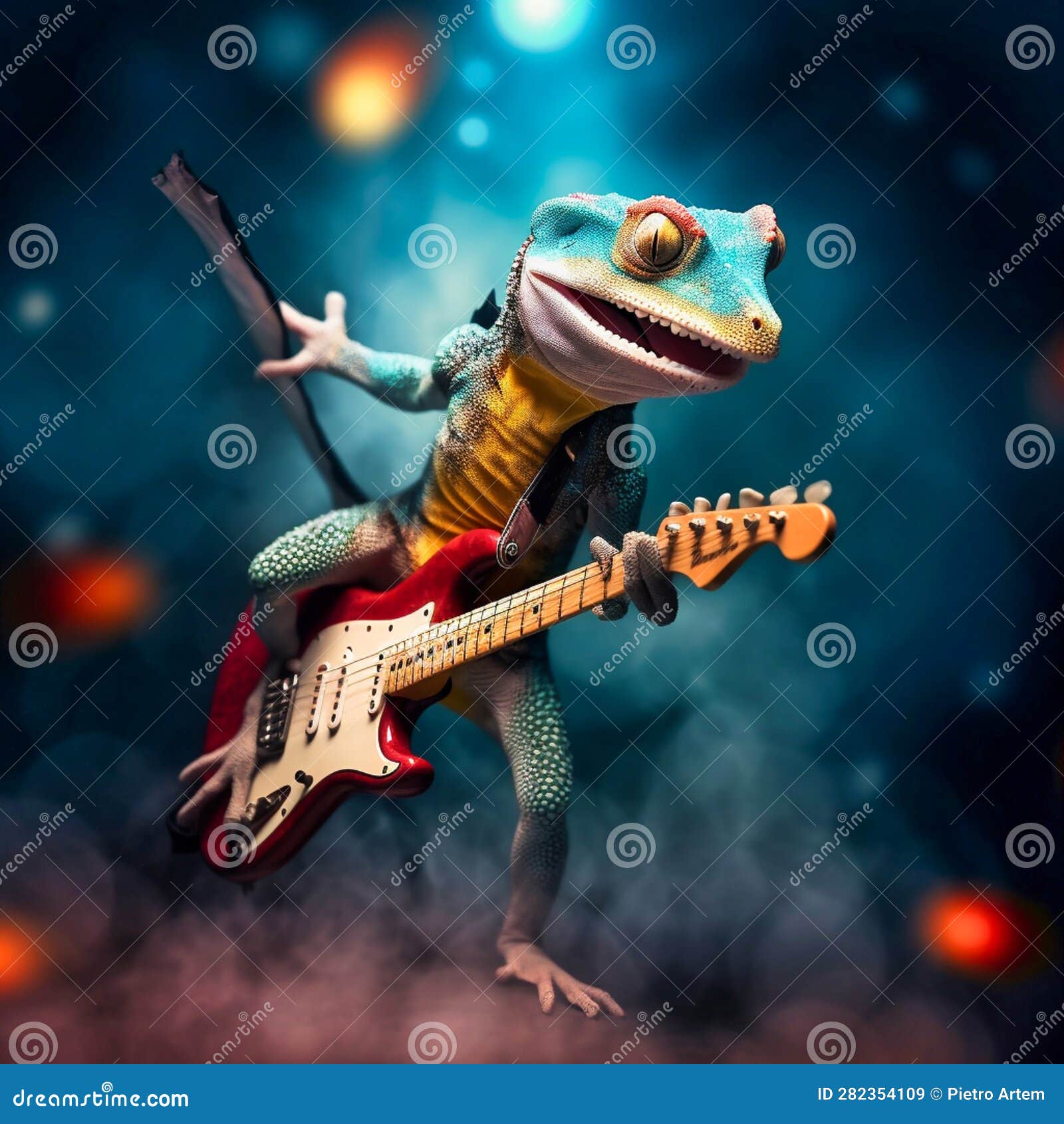 Gecko Playing Electric Guitar on Stage, Generative AI Stock ...