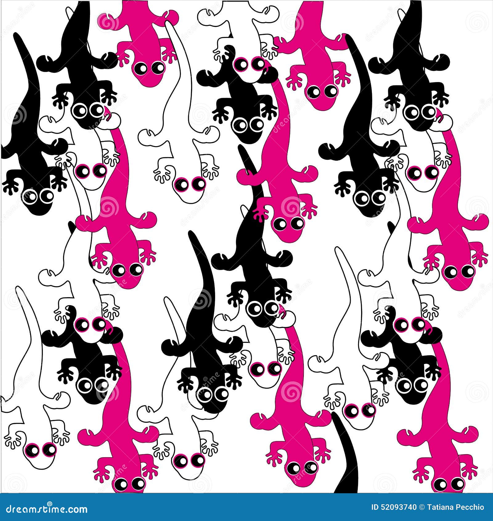 Art With Pink Gecko Silhouette With Heart Shapes Cartoon Vector ...