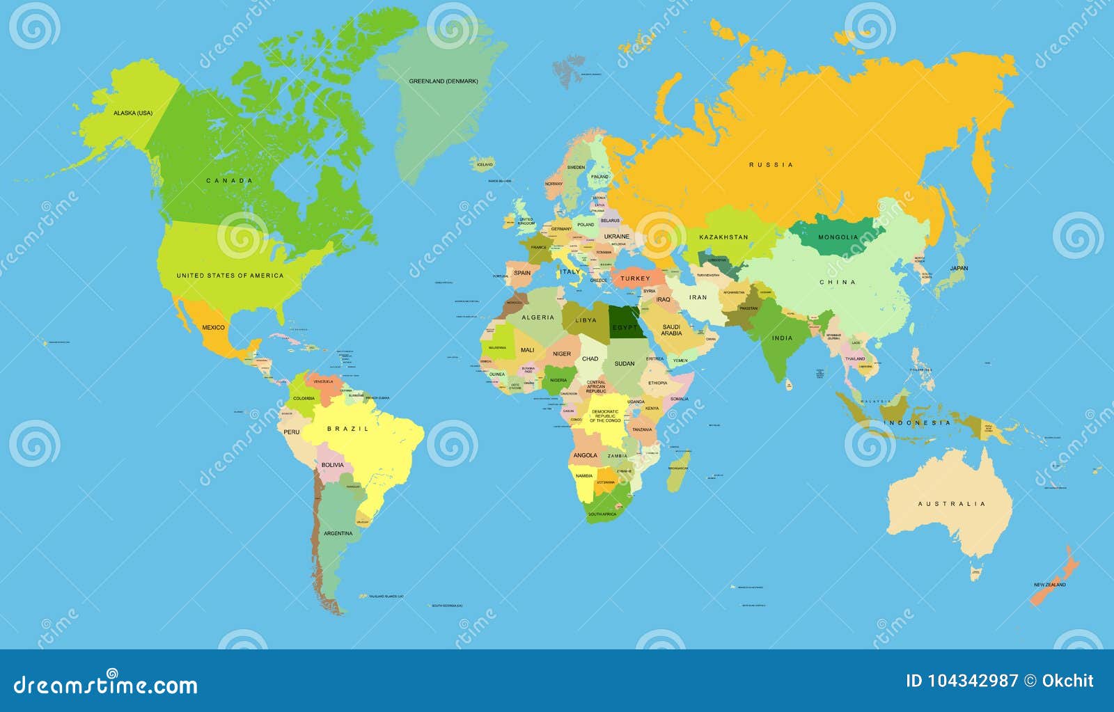 Gedetailleerde Wereldkaart, Vector Vector Illustratie - Illustration of ...