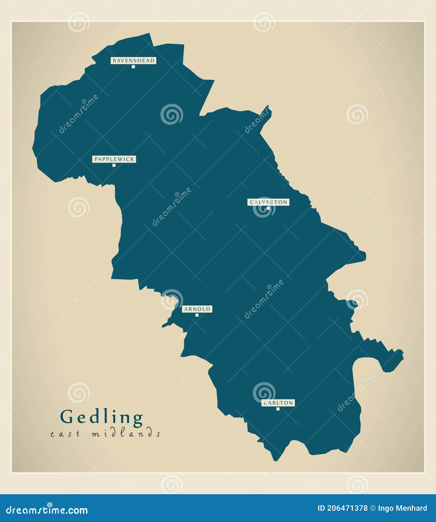Gedling District Map - England UK Stock Vector - Illustration of ...