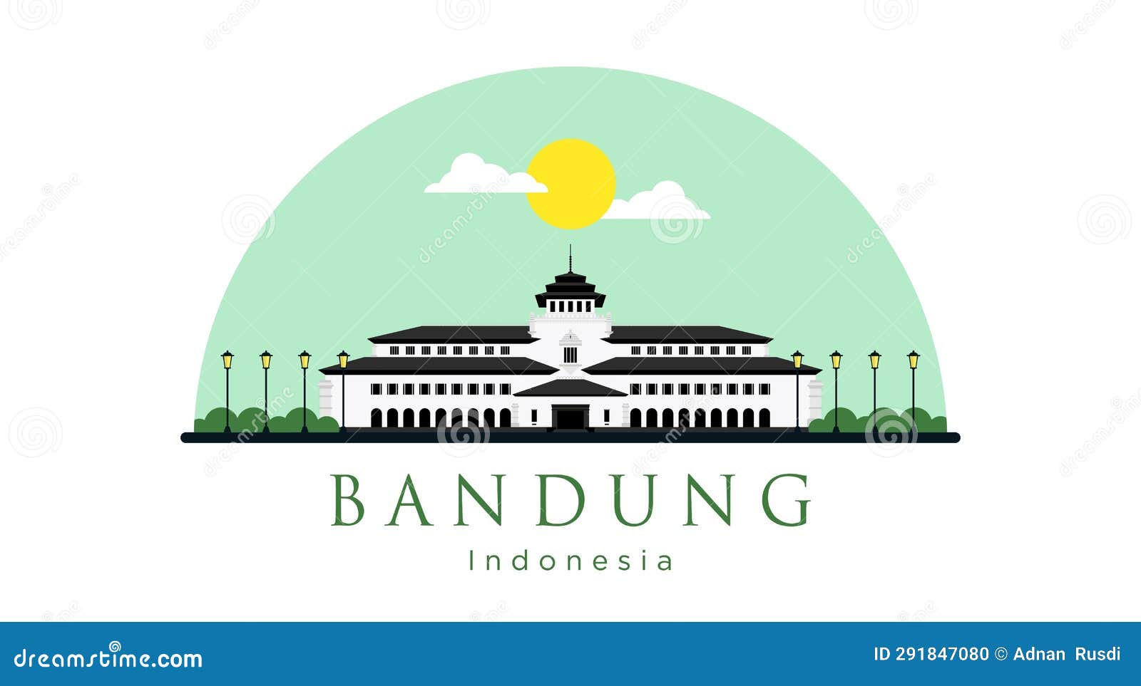 Gedung Sate Flat Style Vector Illustration the Icon of Bandung, West ...