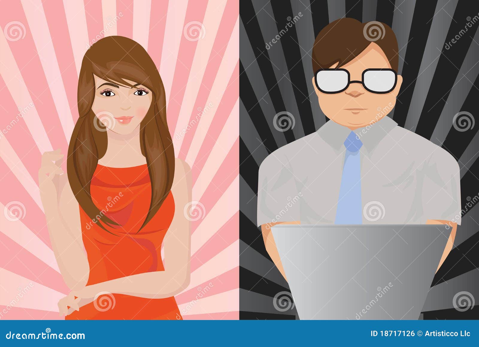 Geek and beautiful girl stock vector. Illustration of drawing - 18717126