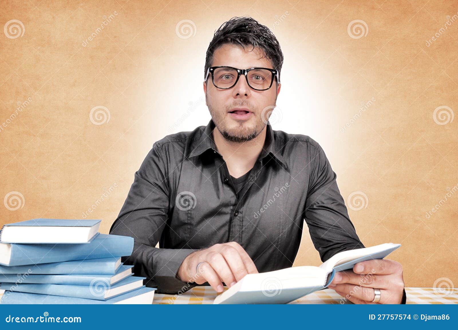 Geek with books stock photo. Image of hands, caucasian - 27757574