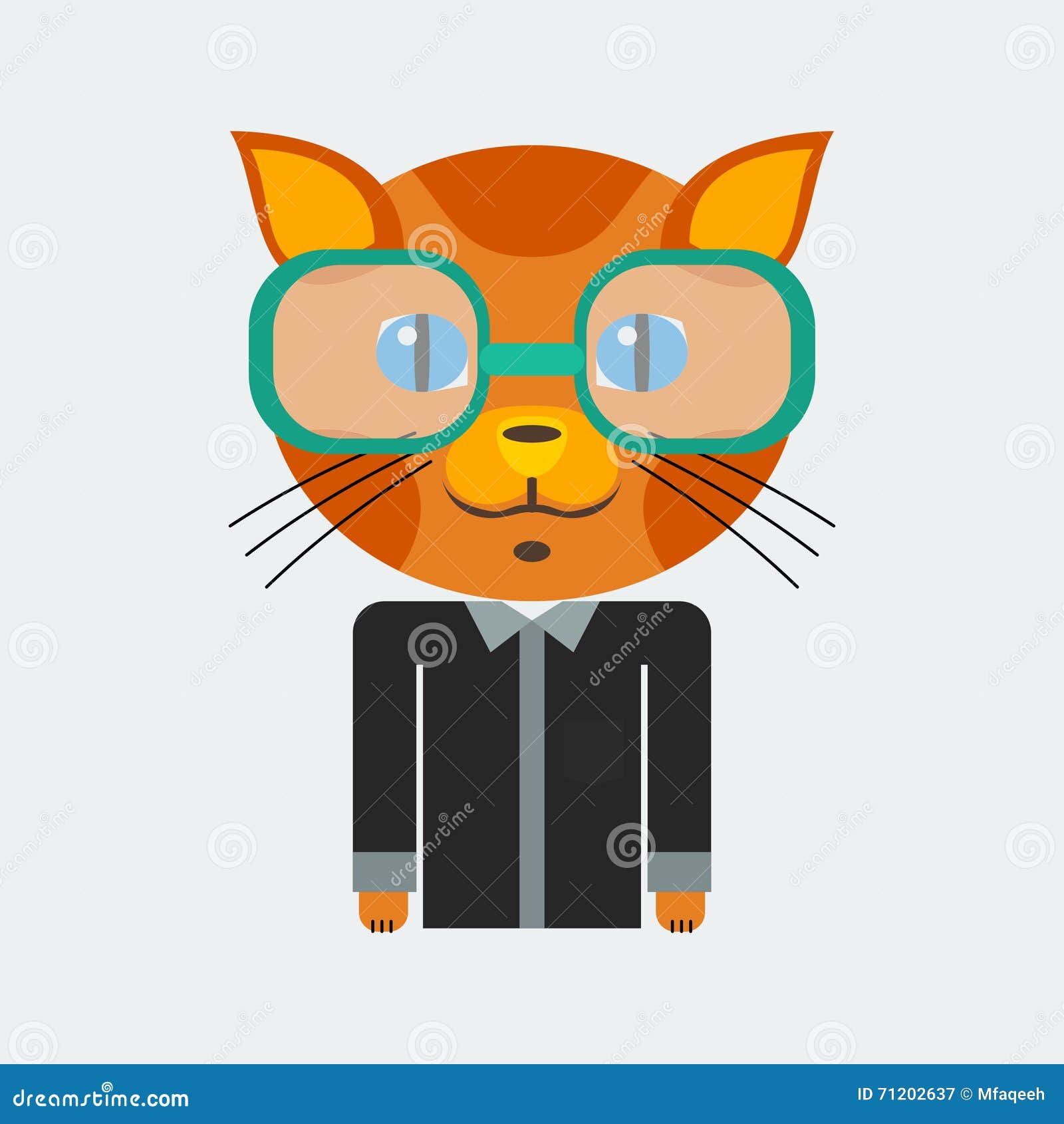 Flat Cartoon Style Geek Cat Character Illustration Stock Vector ...