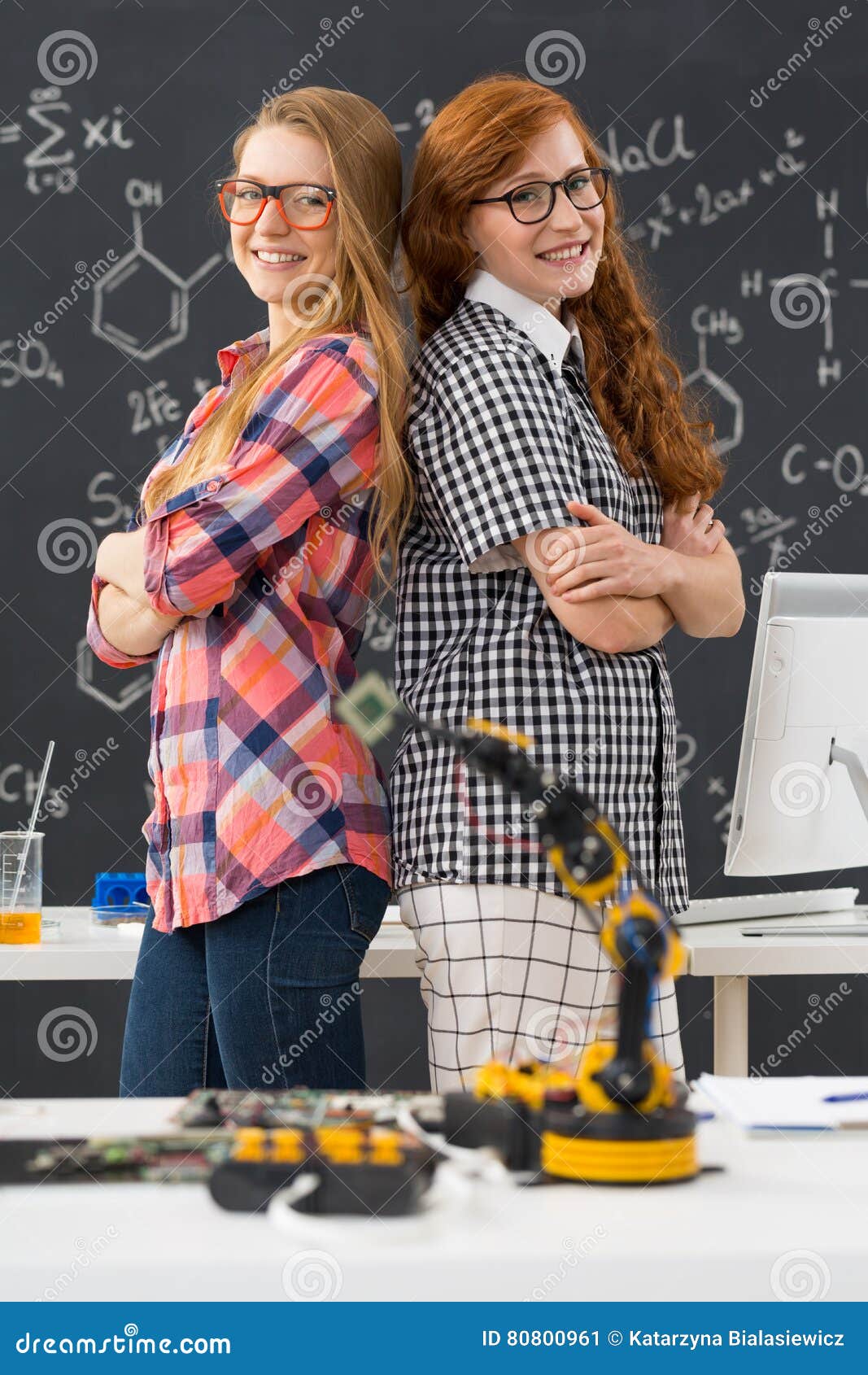 Geek Friends Standing in a Technical University Classroom Stock Image ...