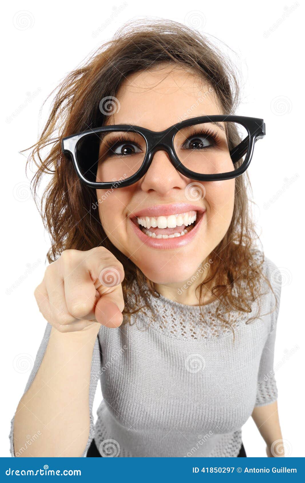 Geek Girl Pointing at Camera Stock Image - Image of funny, hand: 41850297