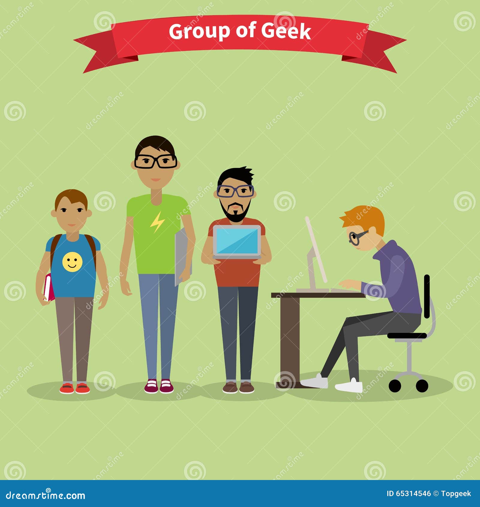 Geek Group Team People Flat Style Stock Vector - Illustration of human ...