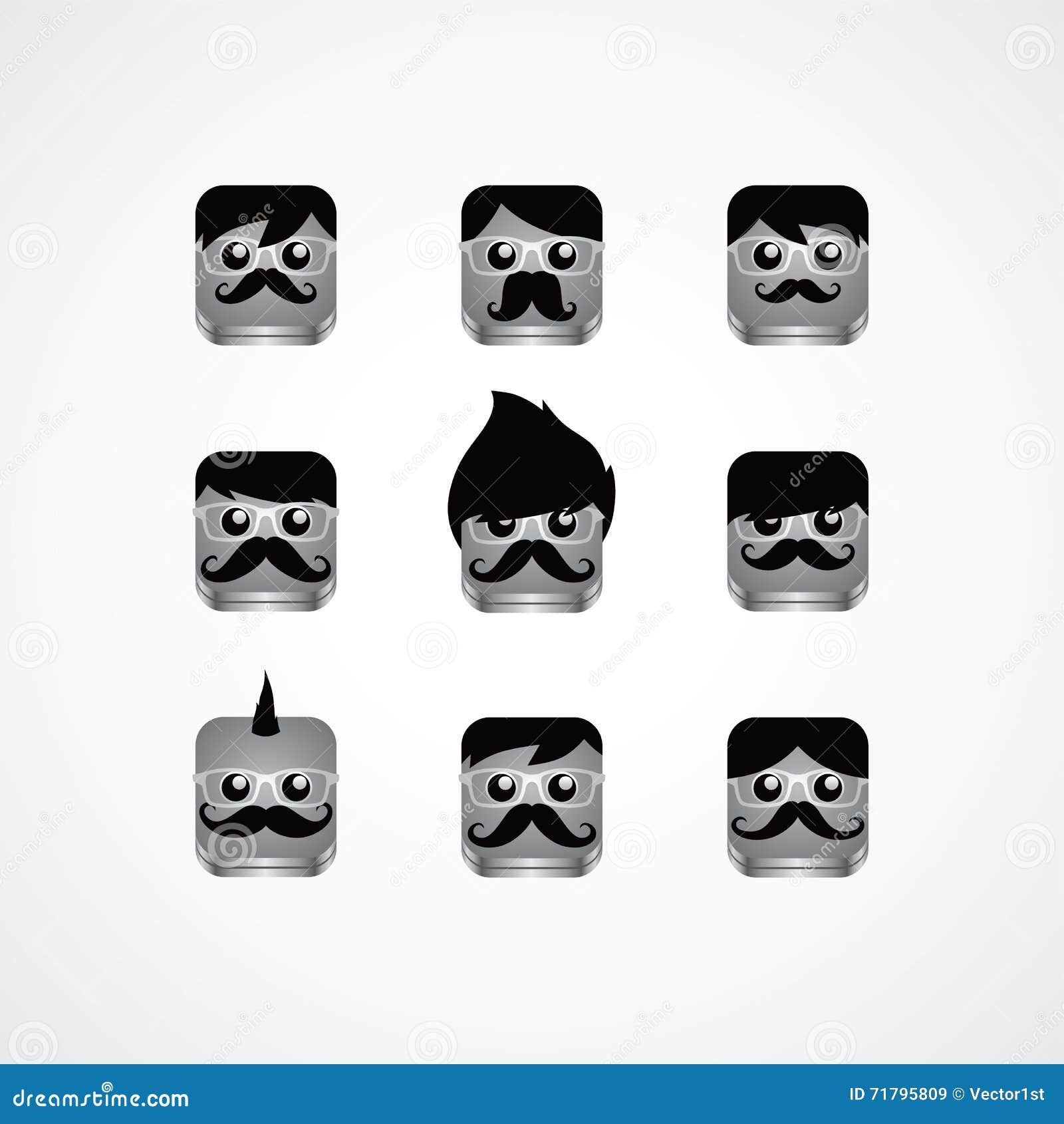 Geek Guy Avatar Portrait Set Stock Vector - Illustration of user, smart ...
