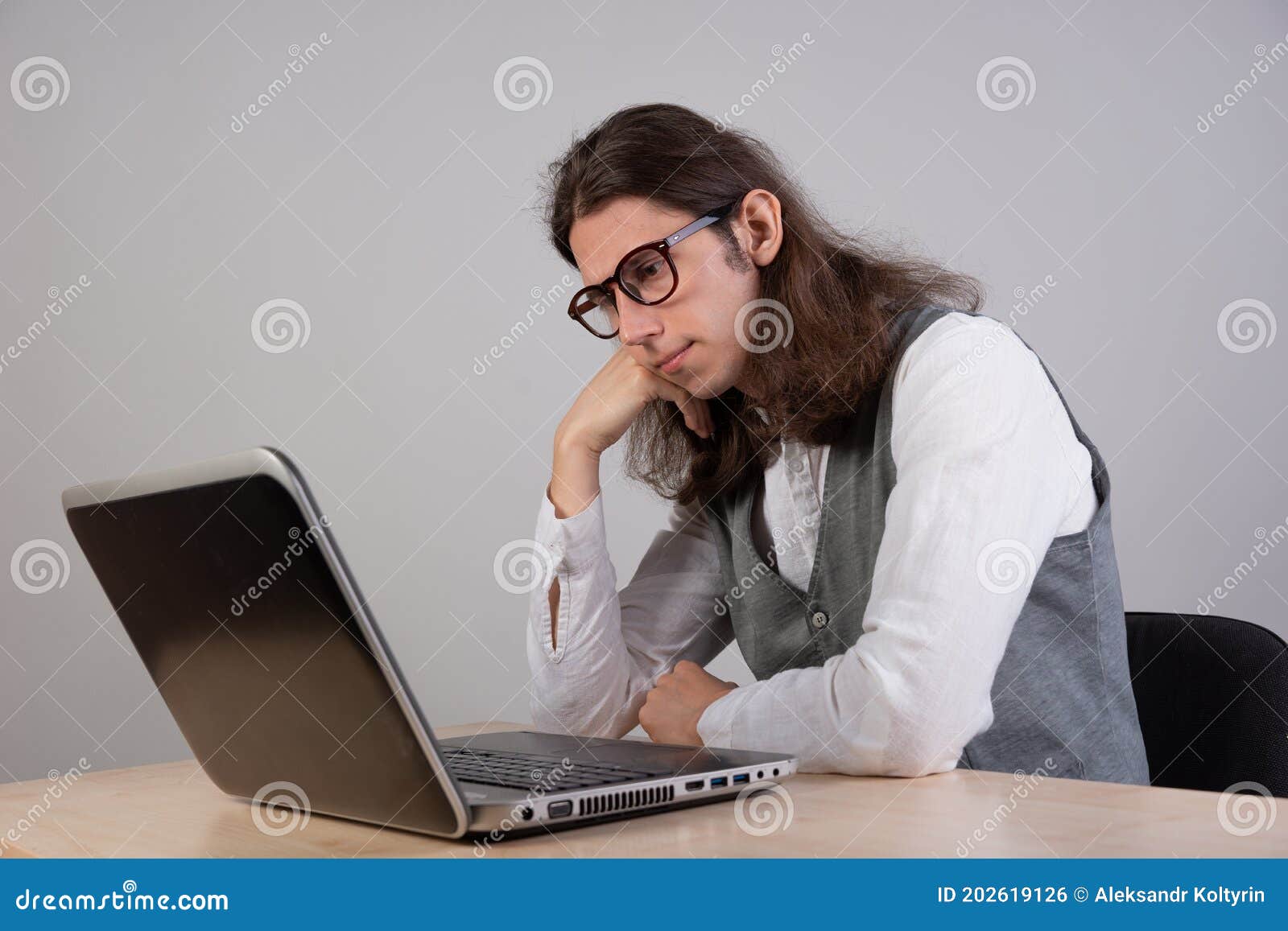 Geek Guy Is Trying To Write Code Or Learn A New Programming Language