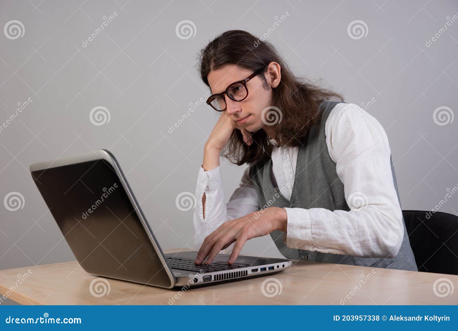 Geek Guy Is Trying To Write Code Or Learn A New Programming Language