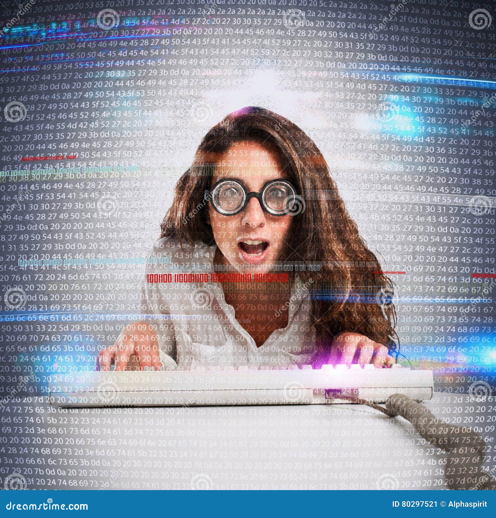 Geek and hacker woman stock image. Image of crime, daze - 80297521