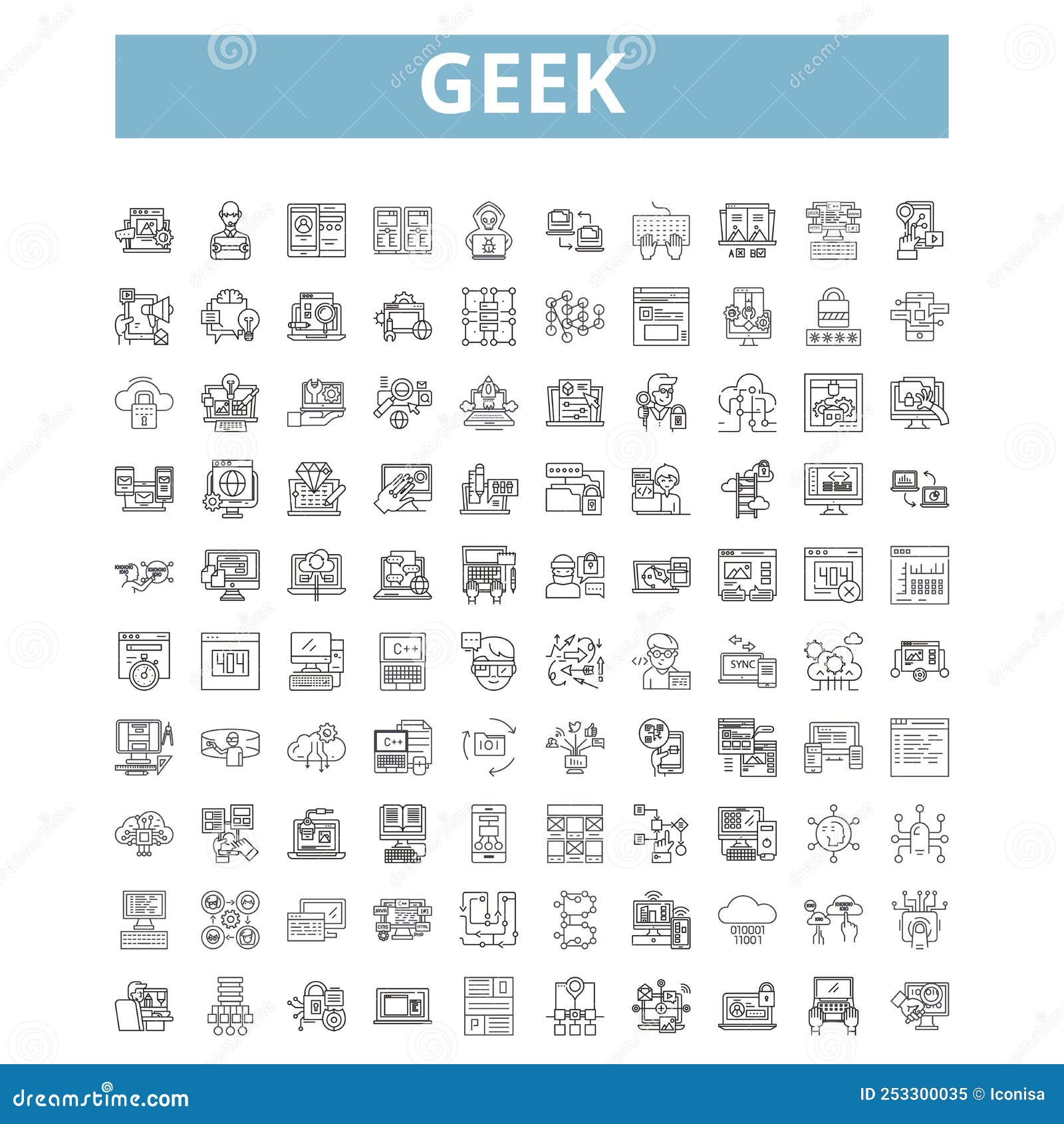 Geek Icons, Line Symbols, Web Signs, Vector Set, Isolated Illustration ... Geek Icons, Line Symbols, Web Signs, Vector Set, Isolated Illustration ...