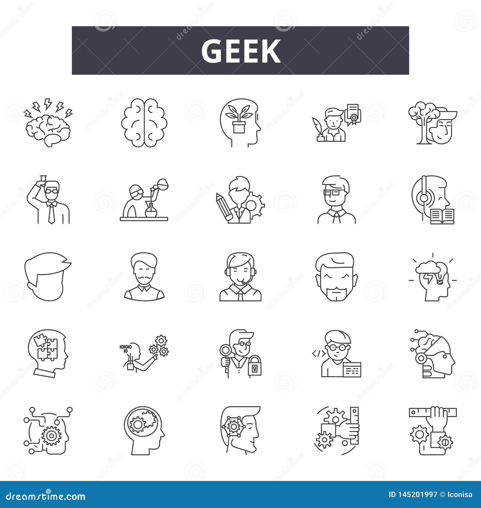 Geek Line Icons, Signs, Vector Set, Outline Illustration Concept Stock ... Geek Line Icons, Signs, Vector Set, Outline Illustration Concept Stock ...