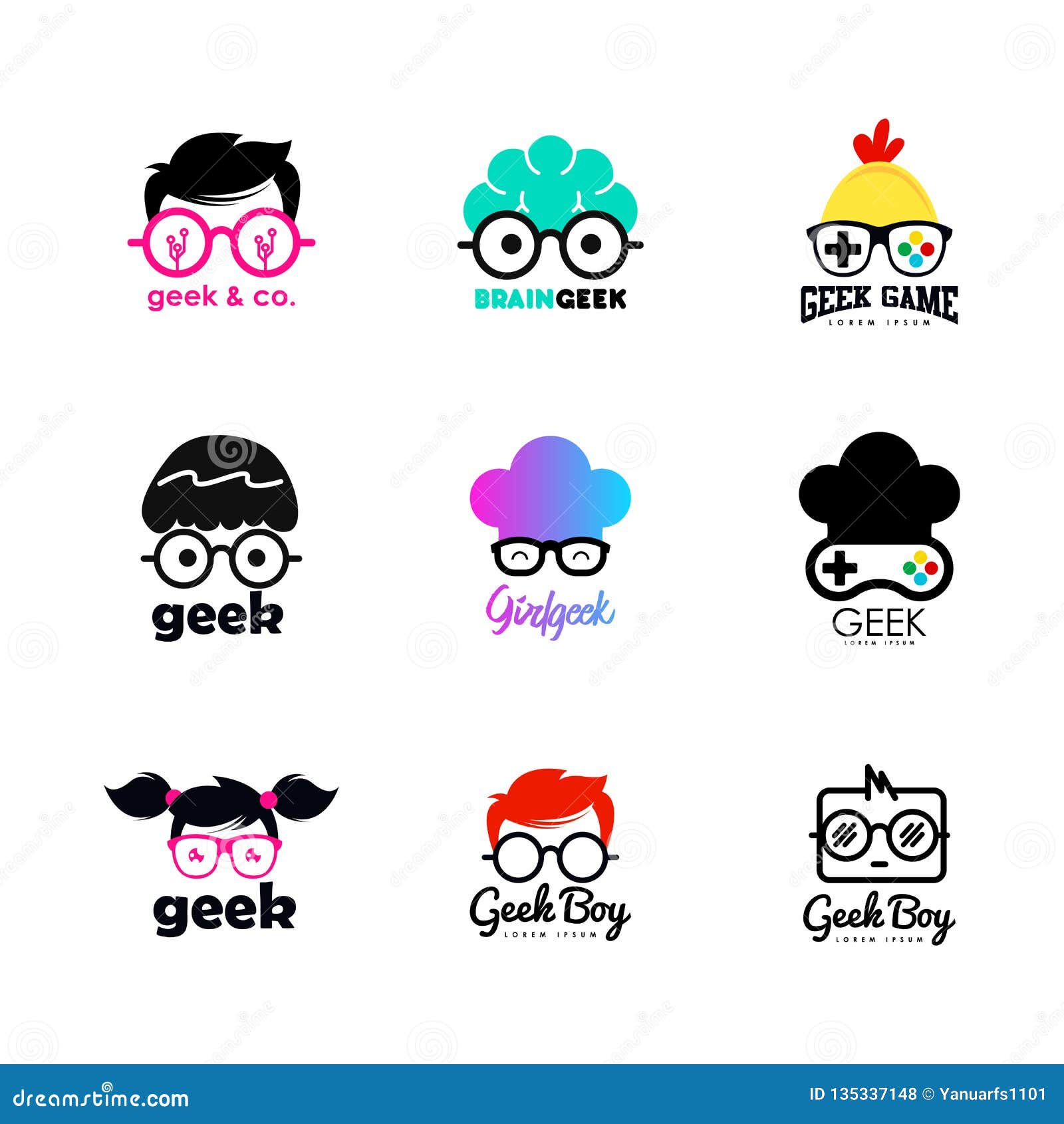 Geek Logo Set. Geek Logo Template. Geek Head Logo Set Vector. Stock ...