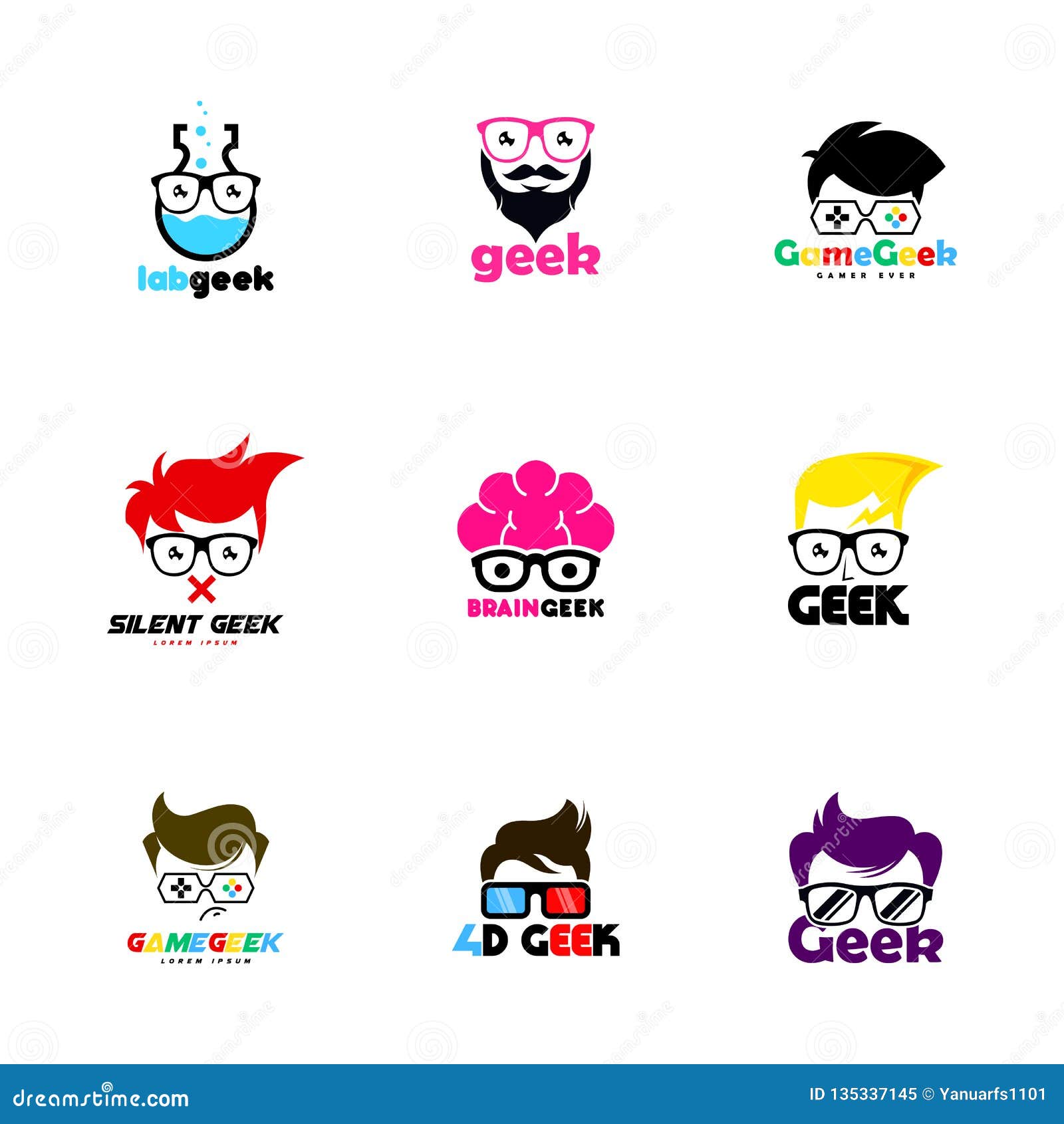 Geek Logo Set. Geek Logo Template. Geek Head Logo Set Vector. Stock ...
