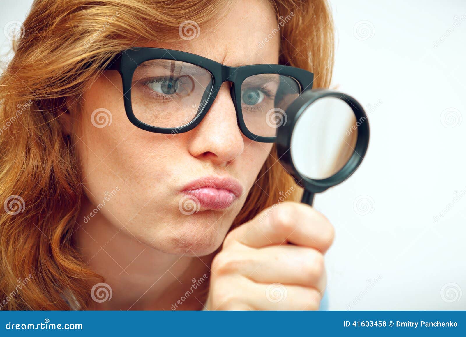 Geek Looking through Magnifying Glass. Stock Photo - Image of head ...