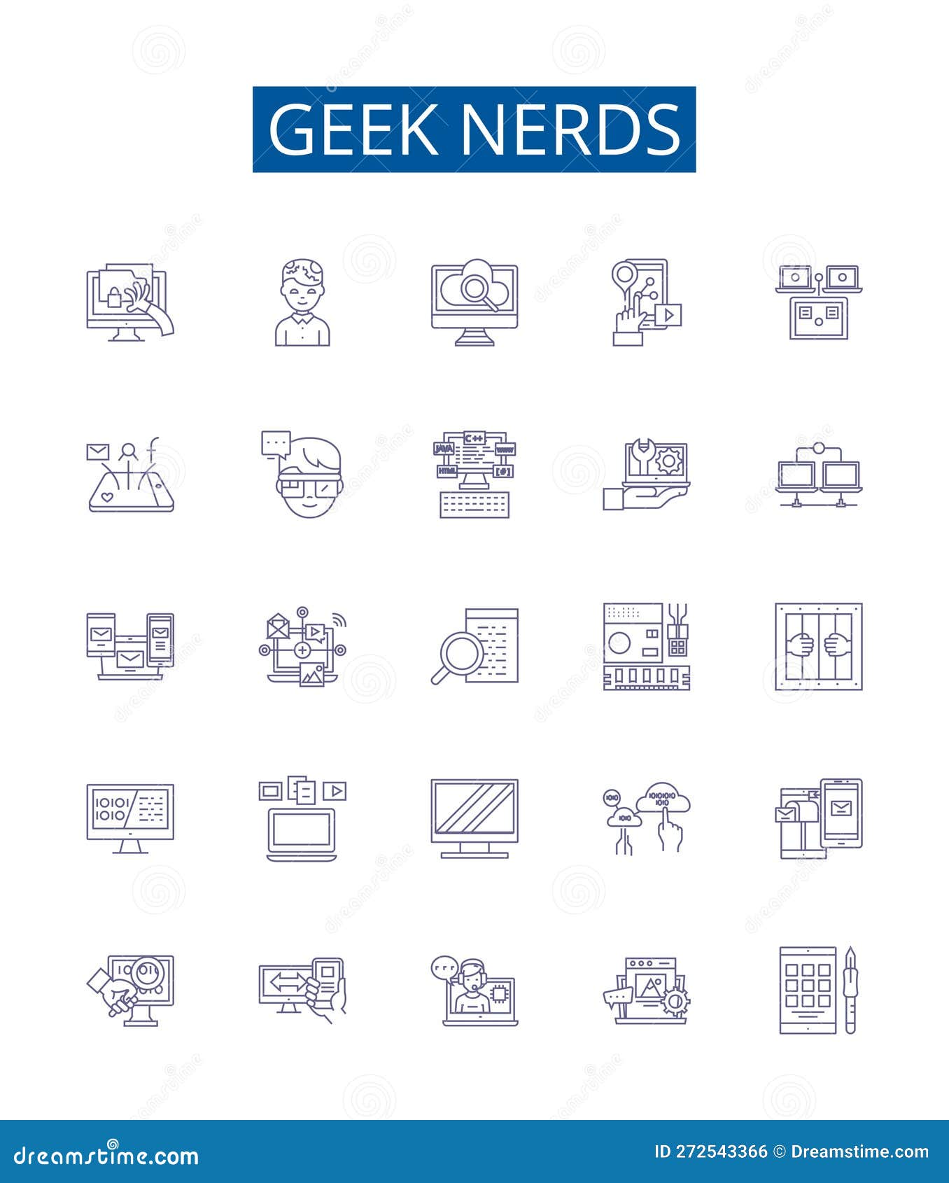 Geek Nerds Line Icons Signs Set Design Collection Of Geek Nerds Technology Programmer