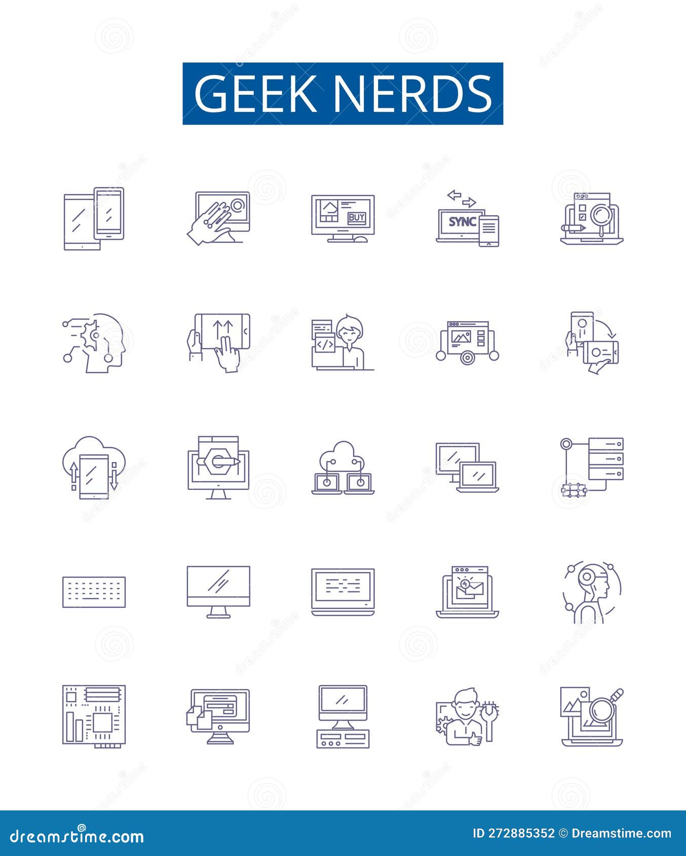 Geek Nerds Line Icons Signs Set. Design Collection of Geek, Nerds, Technology, Programmer ...