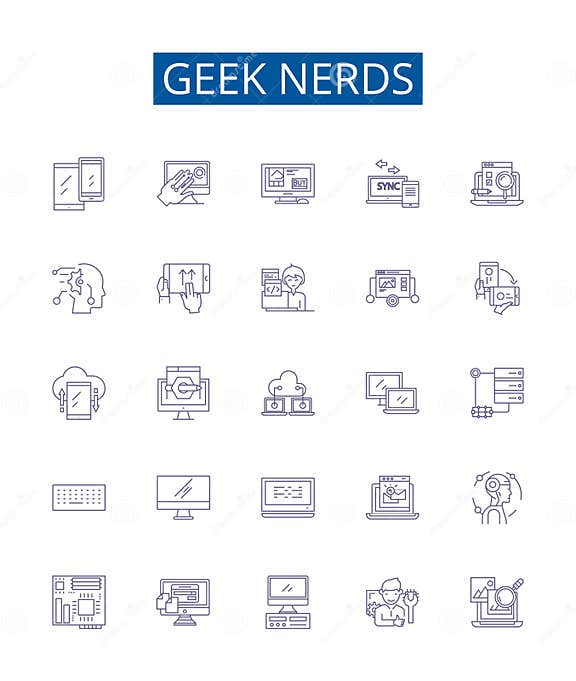 Geek Nerds Line Icons Signs Set Design Collection Of Geek Nerds Technology Programmer