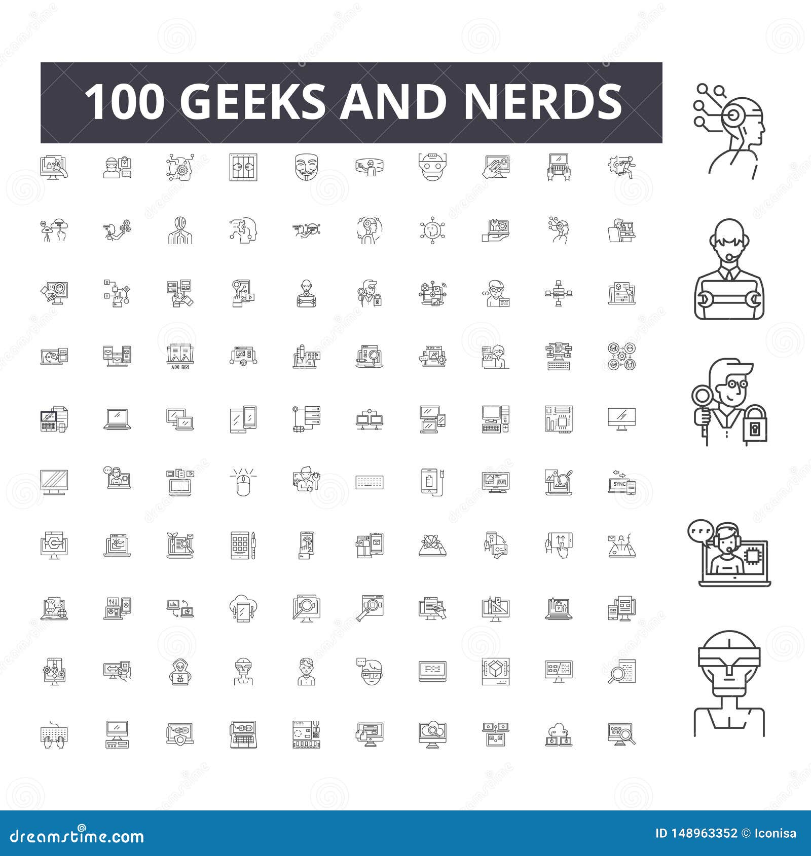 Geek Nerds Line Icons, Signs, Vector Set, Outline Illustration Concept ... Geek Nerds Line Icons, Signs, Vector Set, Outline Illustration Concept ...