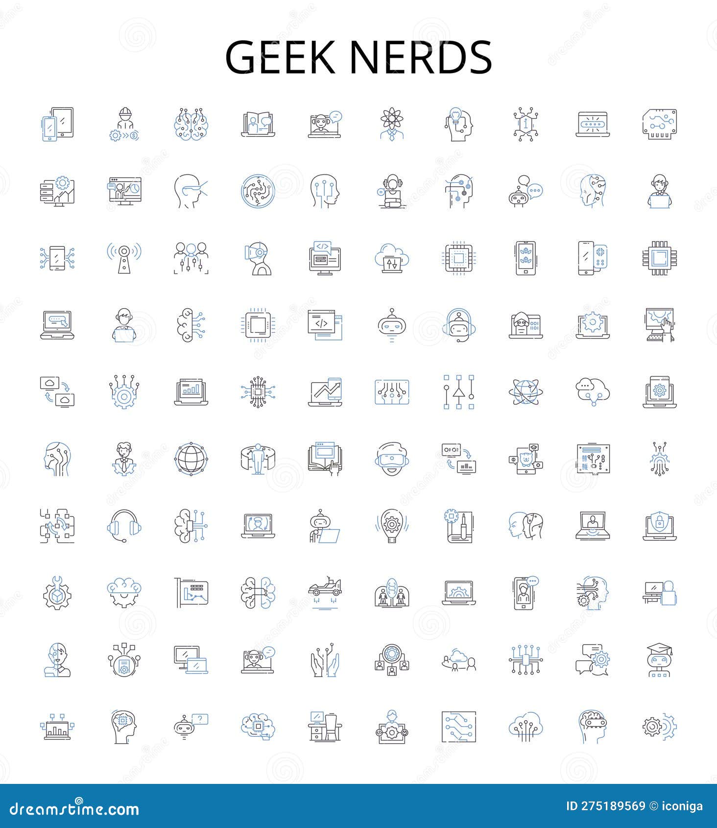 Geek Nerds Line Icons Collection. Brainiacs, Savants, Technophiles, Intellects, Cognoscenti ...